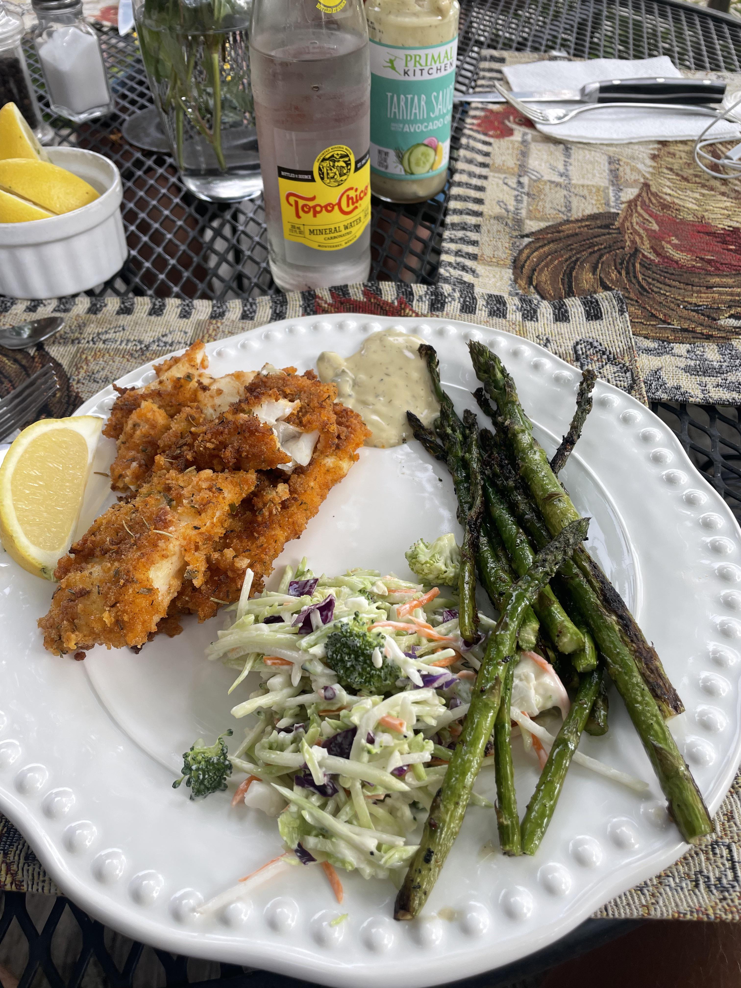 [homemade] Fried walleye with coleslaw and grilled asparagus - Dining ...