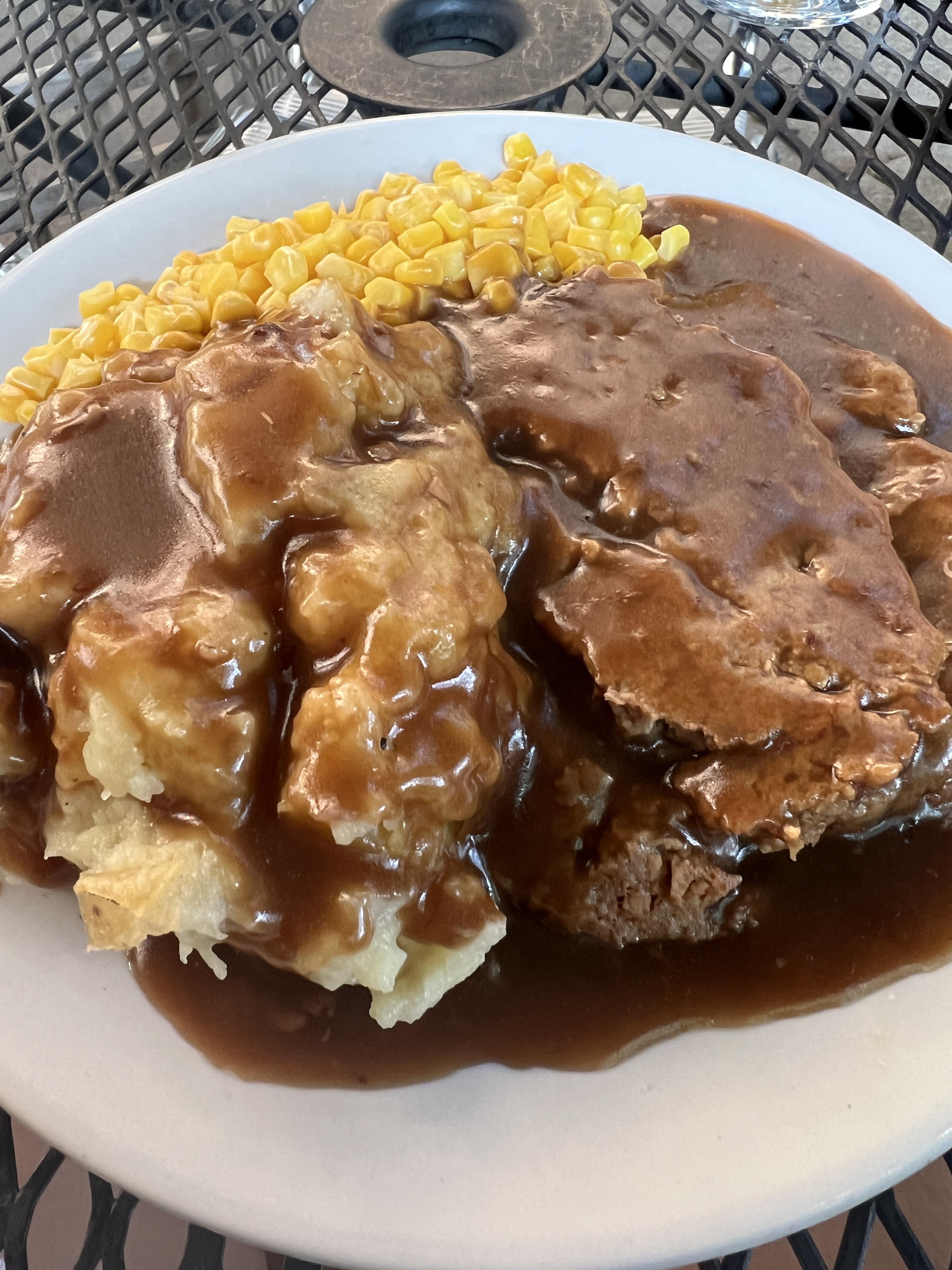 Meatloaf Plate from Four Moon’s Tavern… Meatloaf, mashed potatoes, corn ...