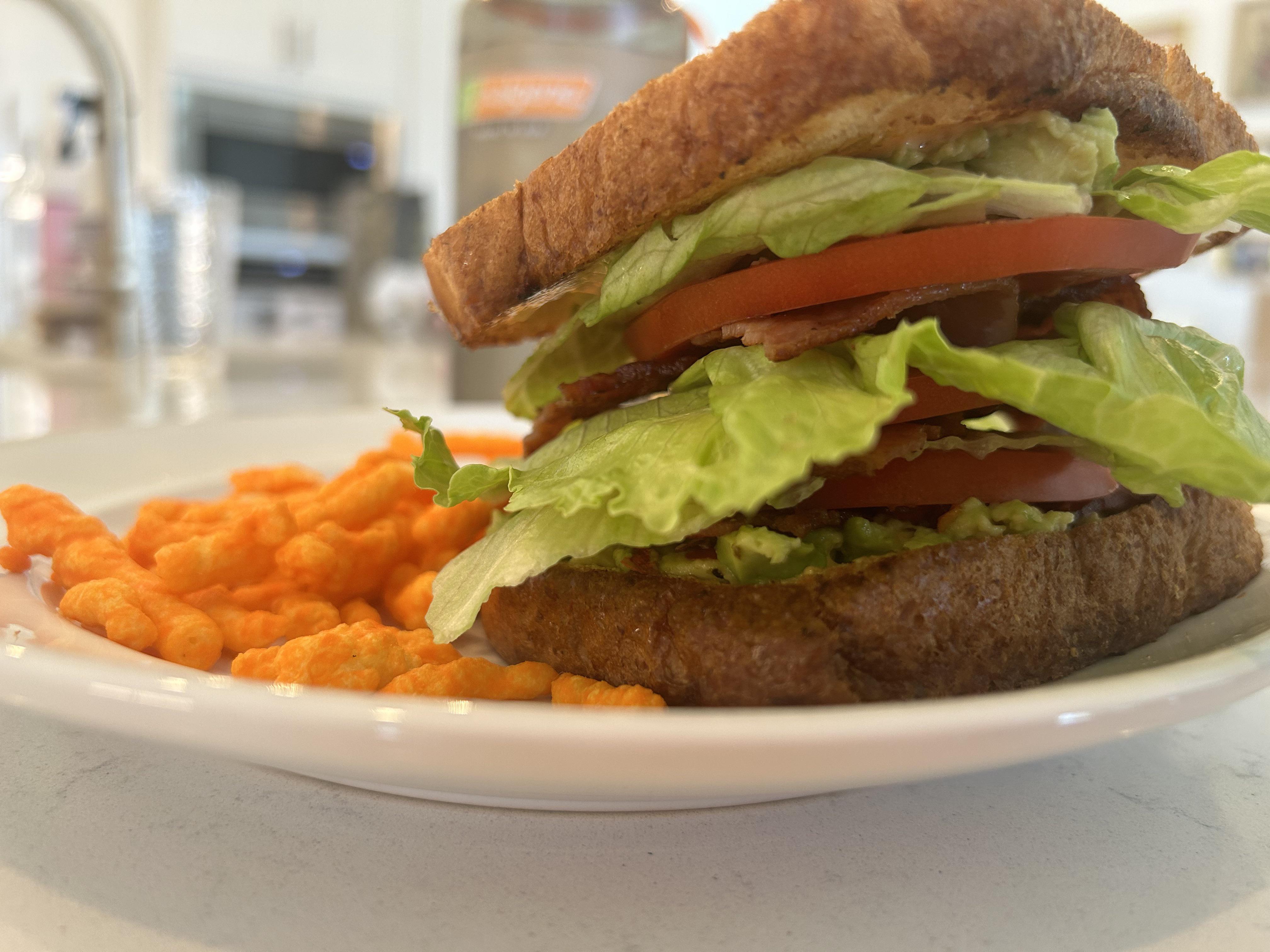 BLAT with chipotle mayo on wheat toasted in bacon fat. With Cheetos. Of ...