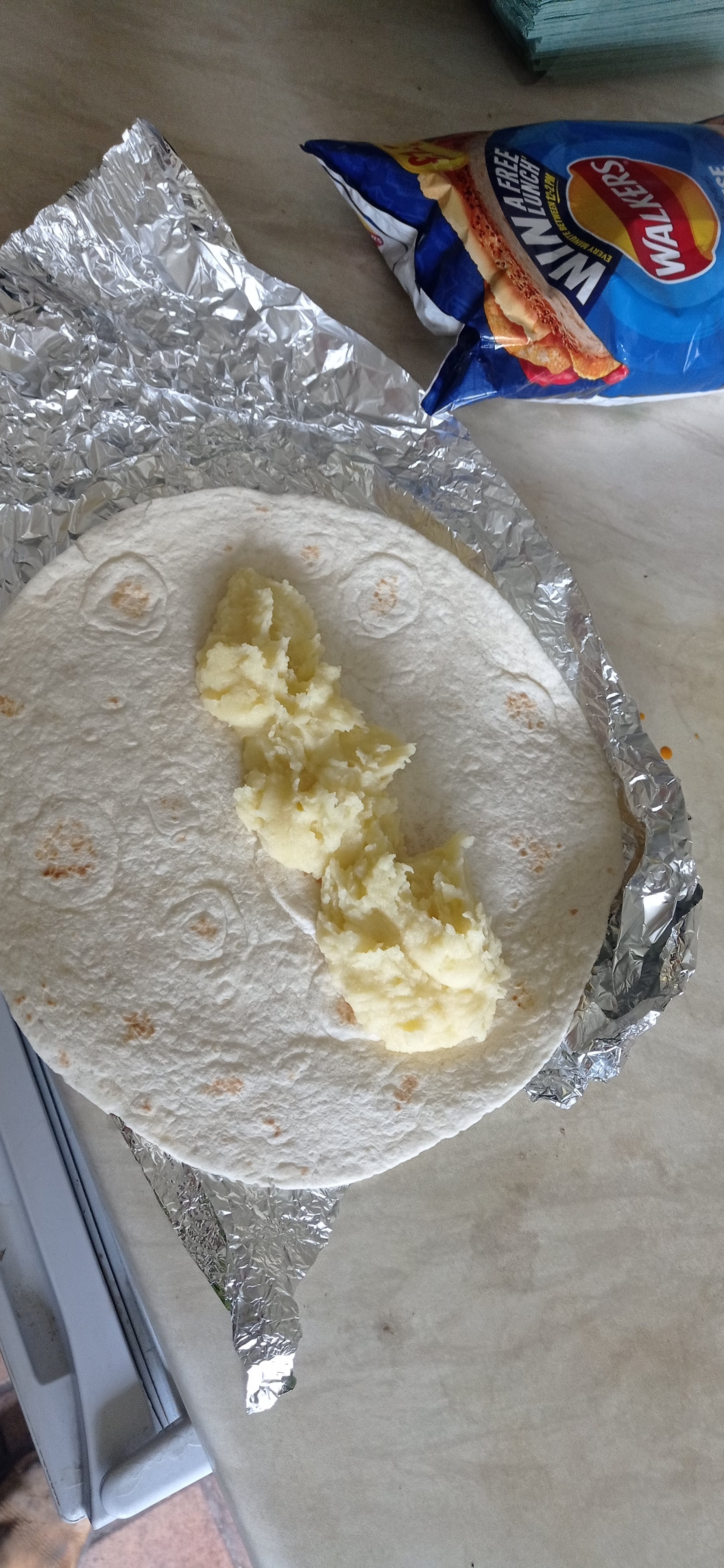Guy at work has mashed potato in a tortilla wrap for lunch - Dining and ...
