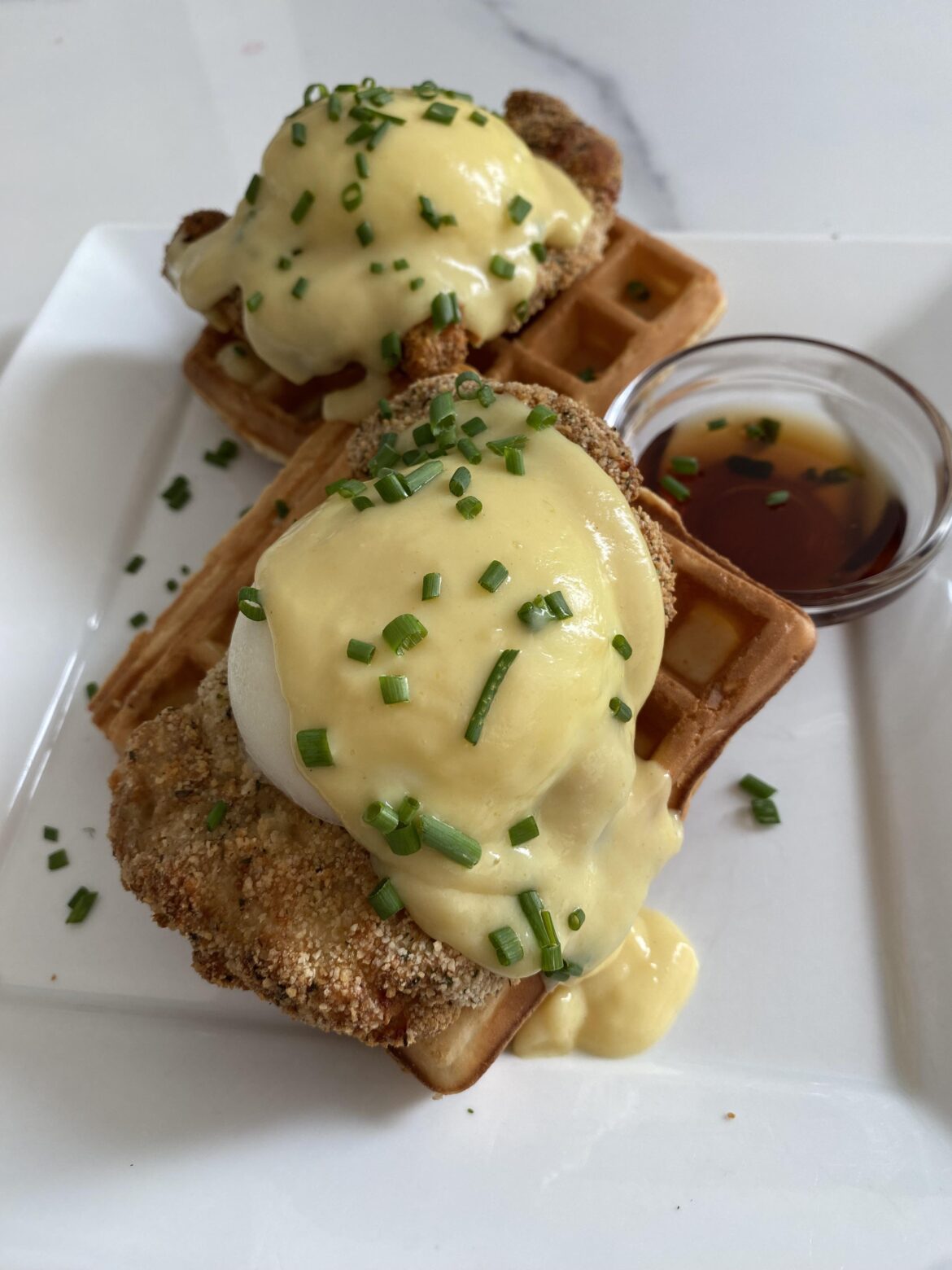 [OC] Chicken and Waffle Eggs Benedict - Dining and Cooking