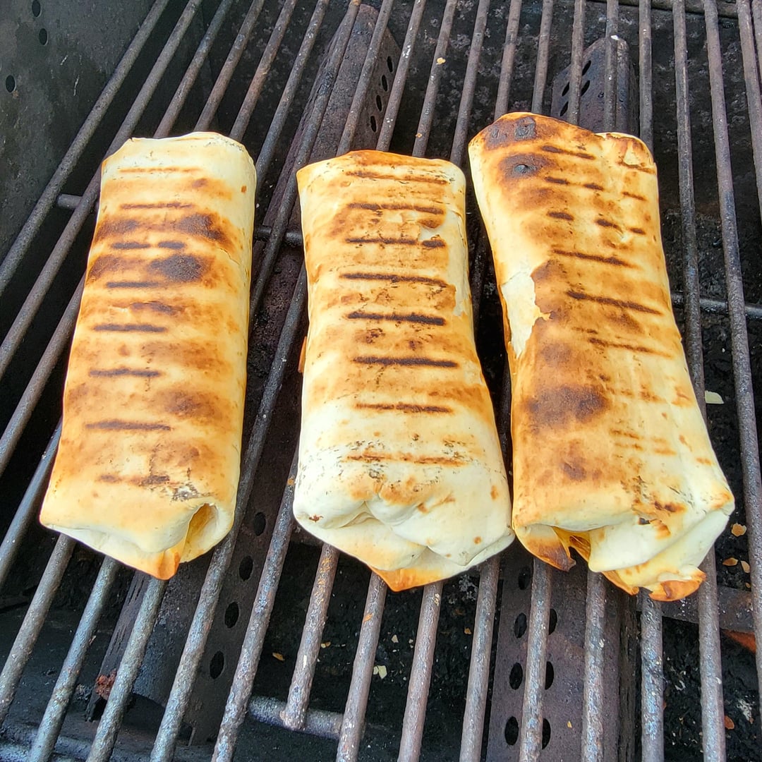 [Homemade] grilled cast iron chicken, bean and rice grilled burritos ...