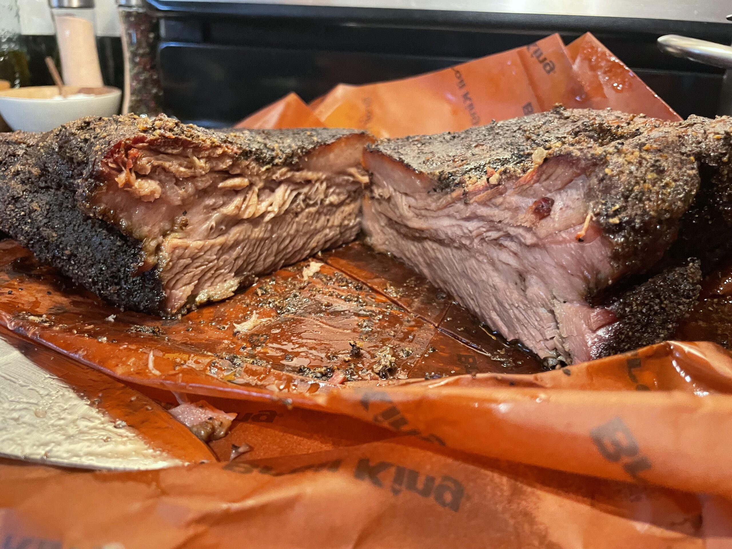 Brisket #2, 17 hour smoke after my temp dropped over night. Came out ...