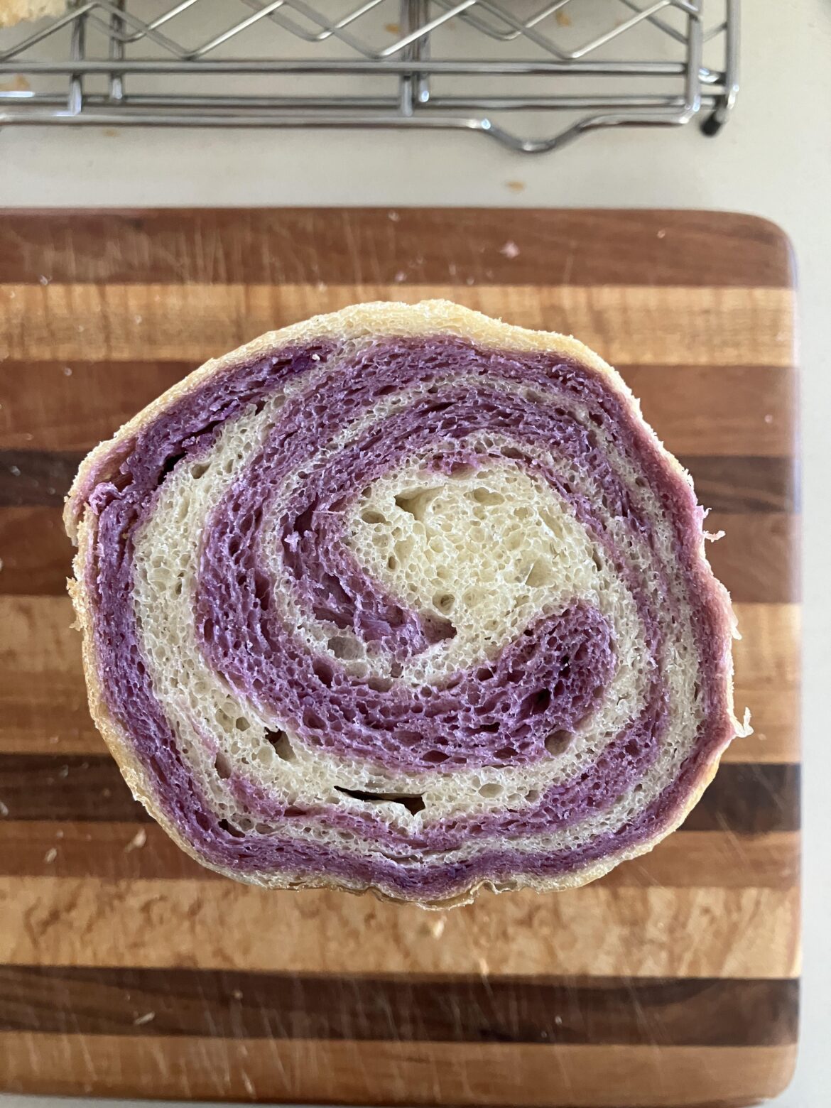 crumbshot: ube and white swirl loaf in a cylinder pan - Dining and Cooking