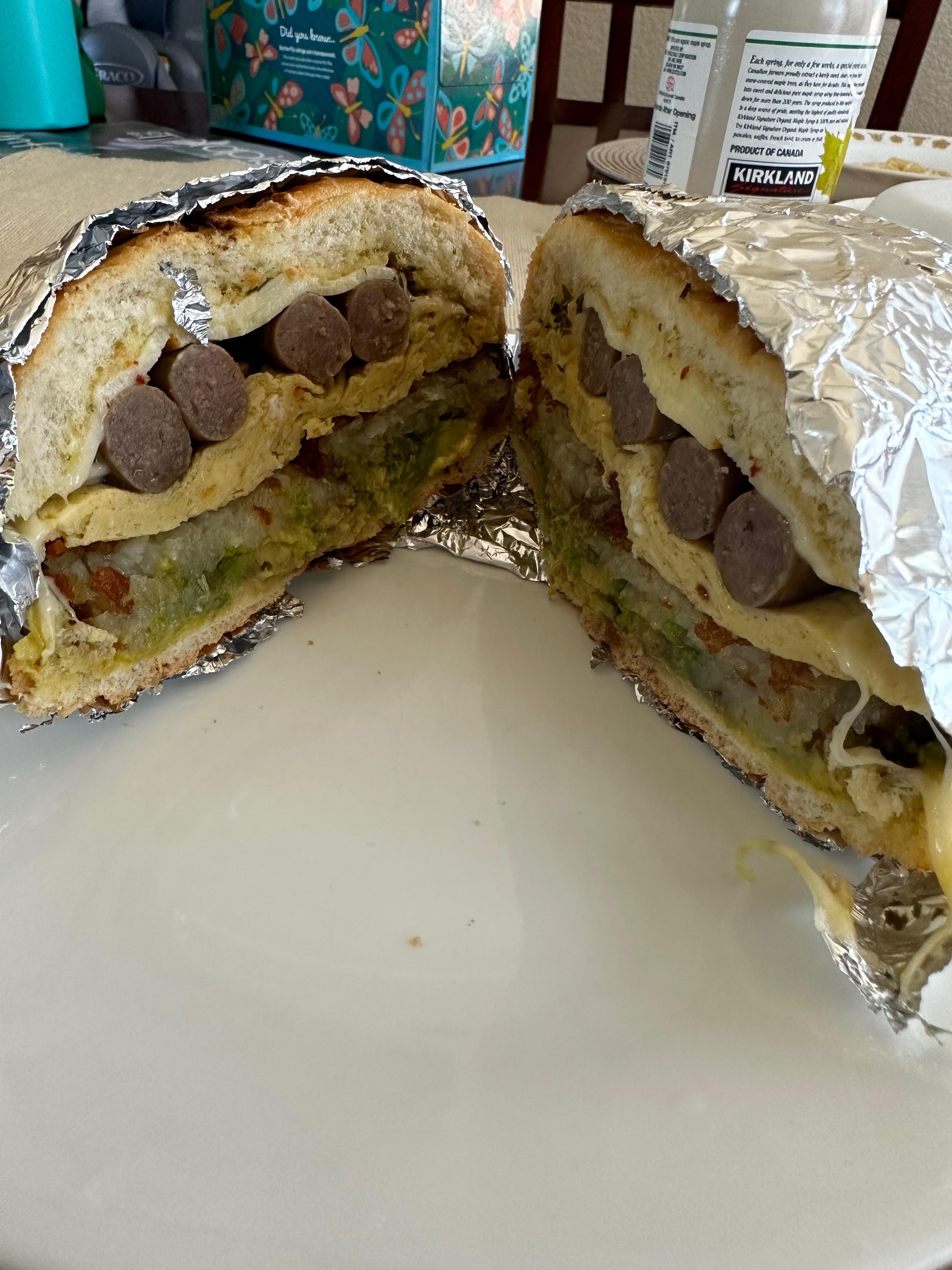 Sausage eggs and cheese ona telera roll. - Dining and Cooking