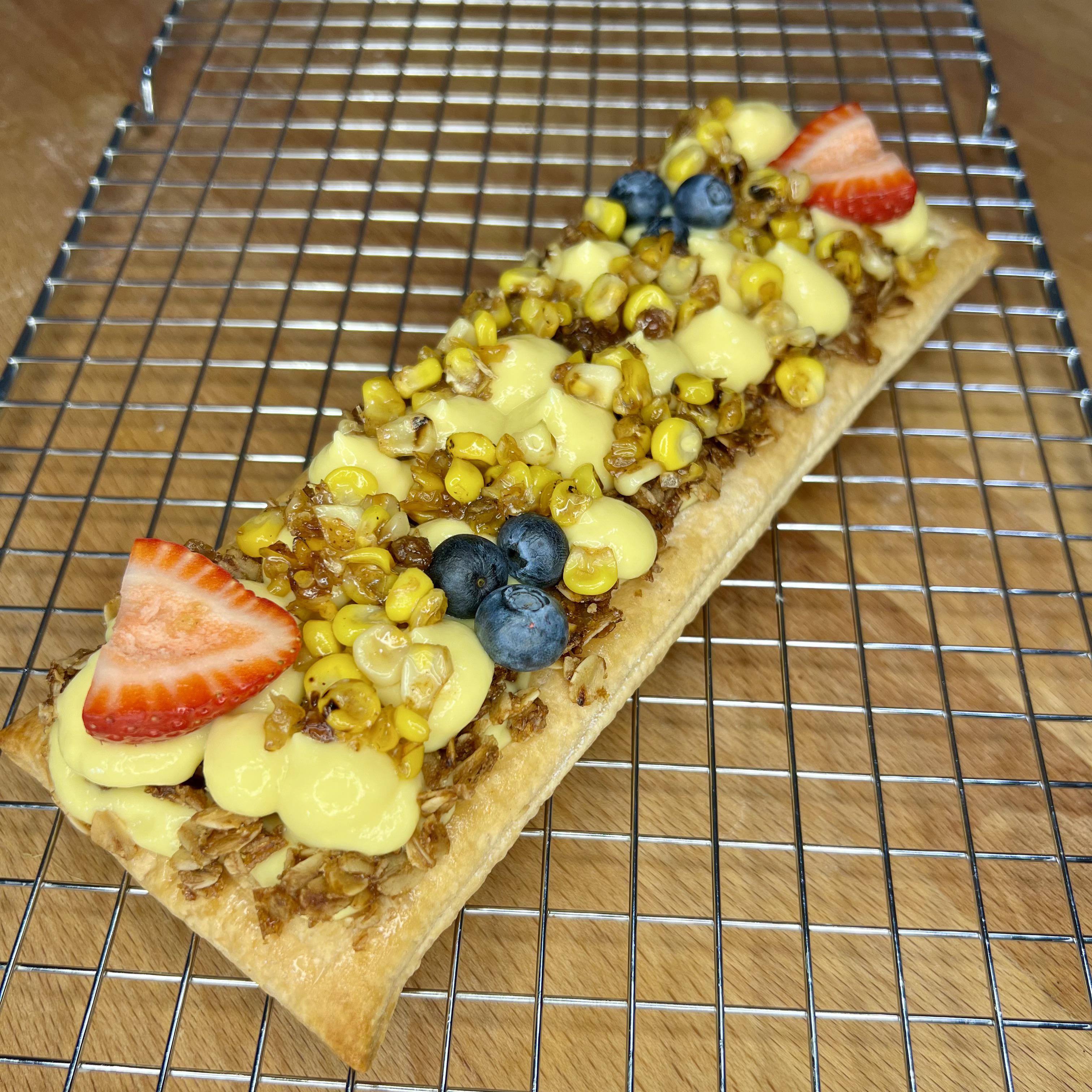 Corn Tart- puff pastry, corn custard, crispy oats, sautéed corn ...