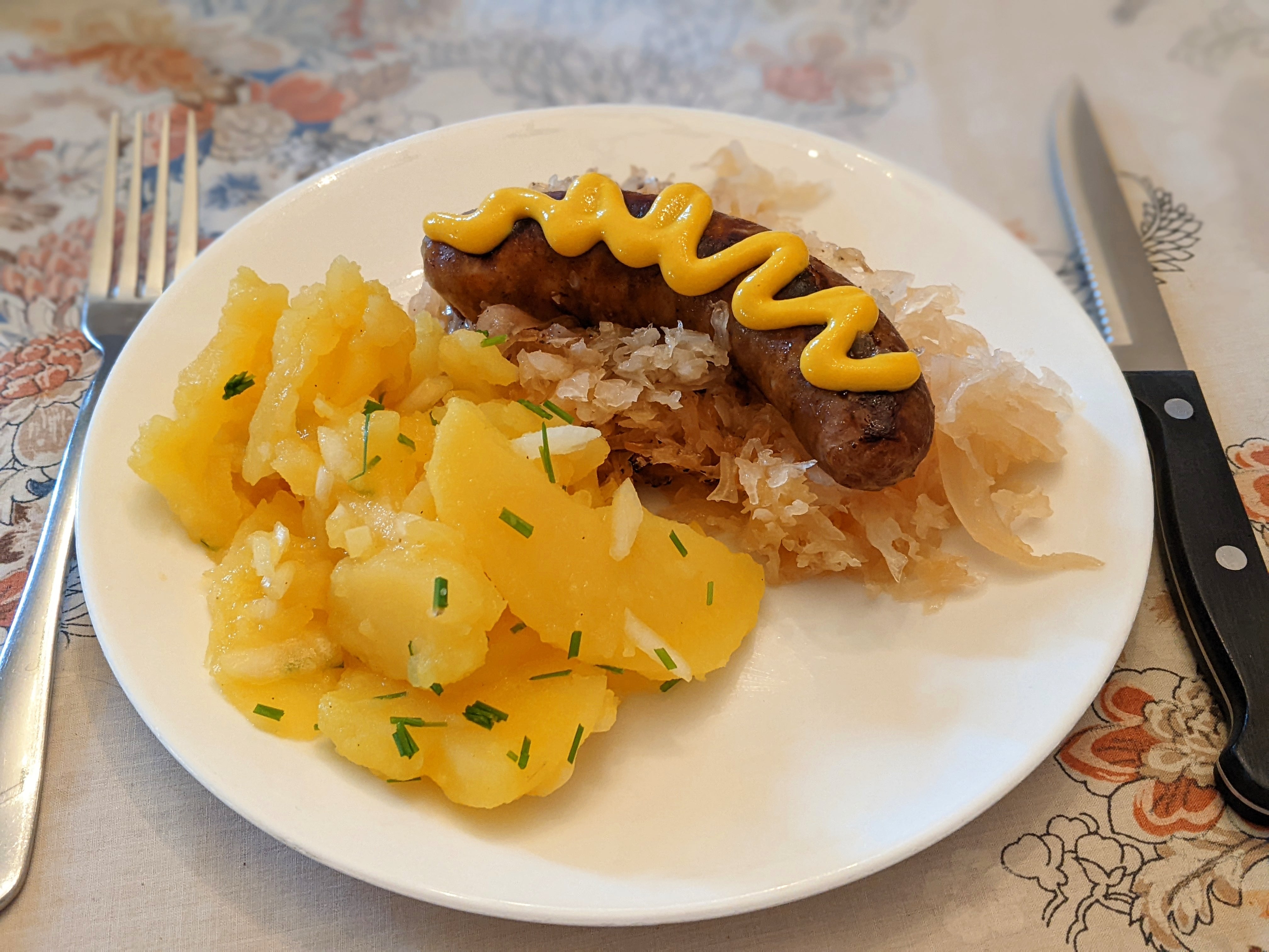 Bratwurst and Sauerkraut with Schwabischer Kartoffelsalat, Swabian ...