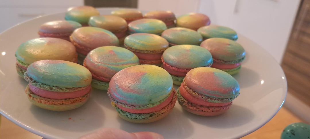 Pastel rainbow macarons with raspberry buttercream - Dining and Cooking
