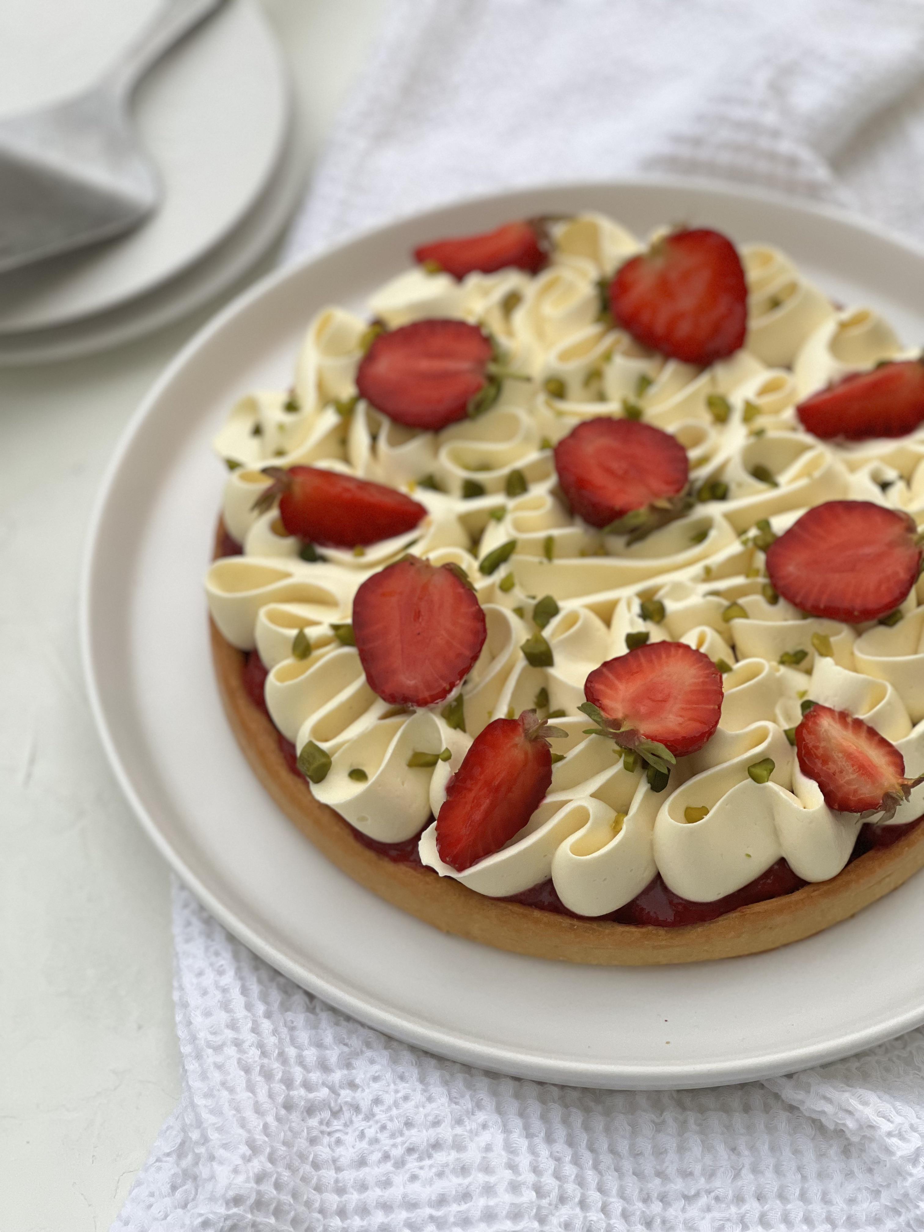 Pistachio and Roasted Strawberry Tart - Dining and Cooking