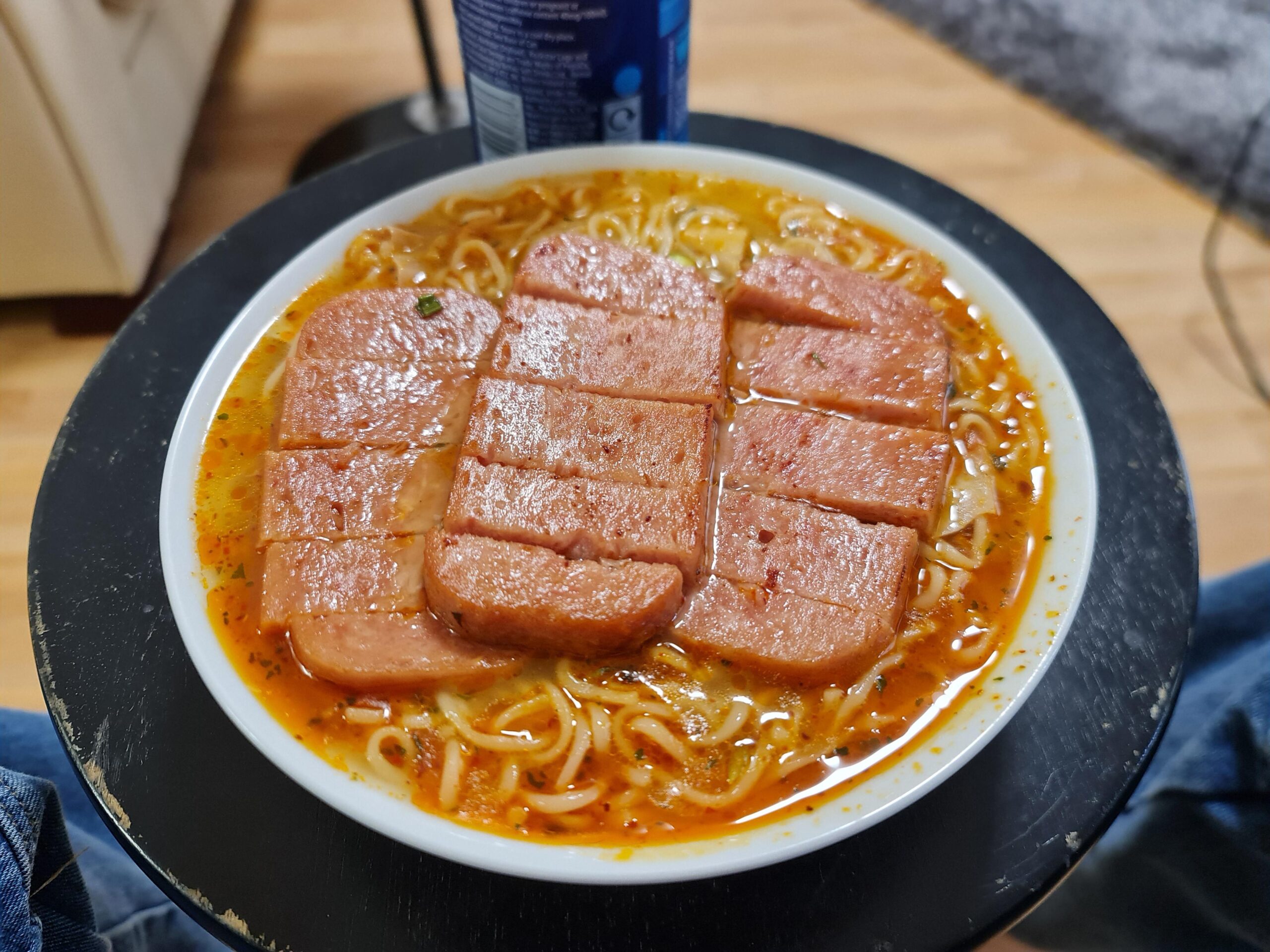 spicy mutton instant ramen with fried spam - Dining and Cooking