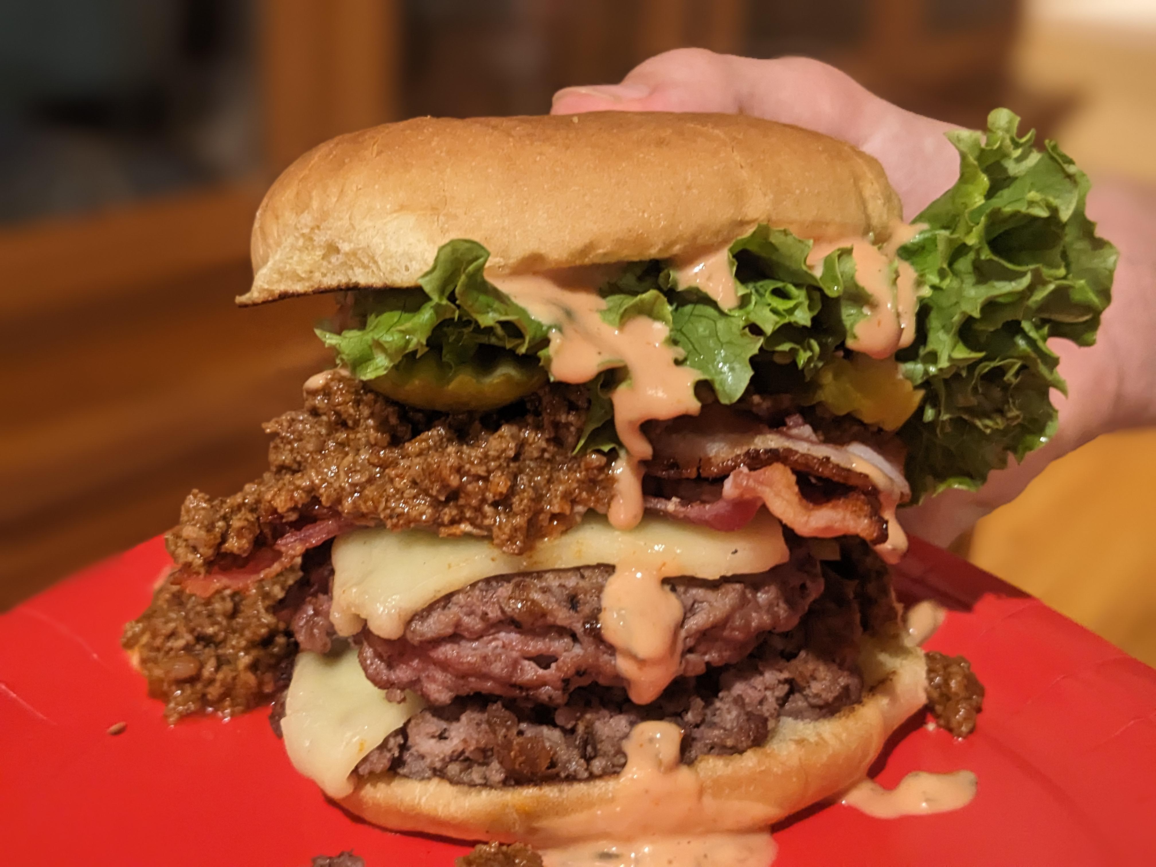 This triple decker chili burger my teenage son made after a cross ...