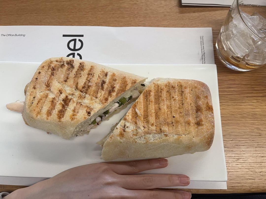 Calorie estimate for this roasted chicken panini? Hand for scale ...