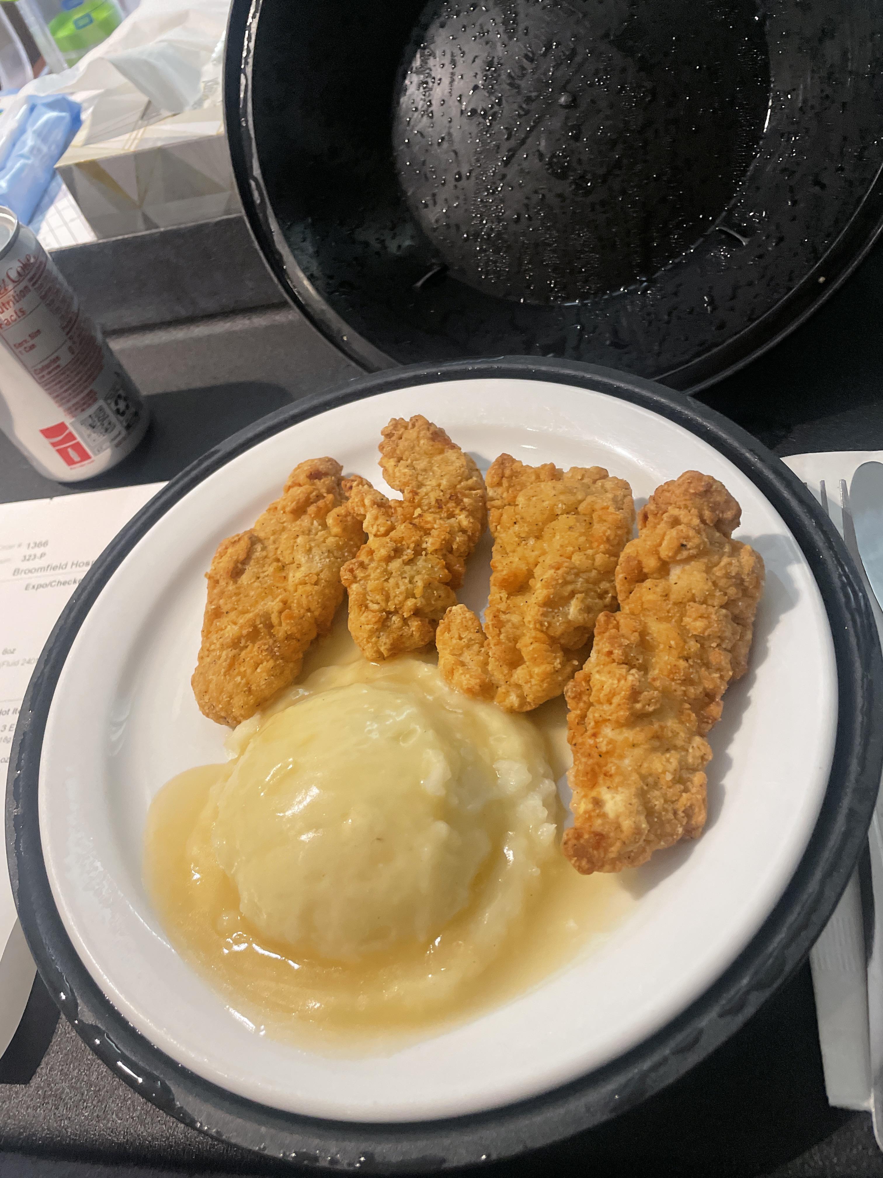 Hospital Dinner - Chicken tenders & mashed potatoes - Dining and Cooking