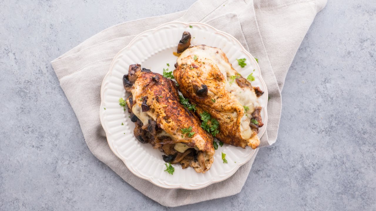Caramelized Onion Mushroom Swiss Stuffed Chicken - Dining and Cooking