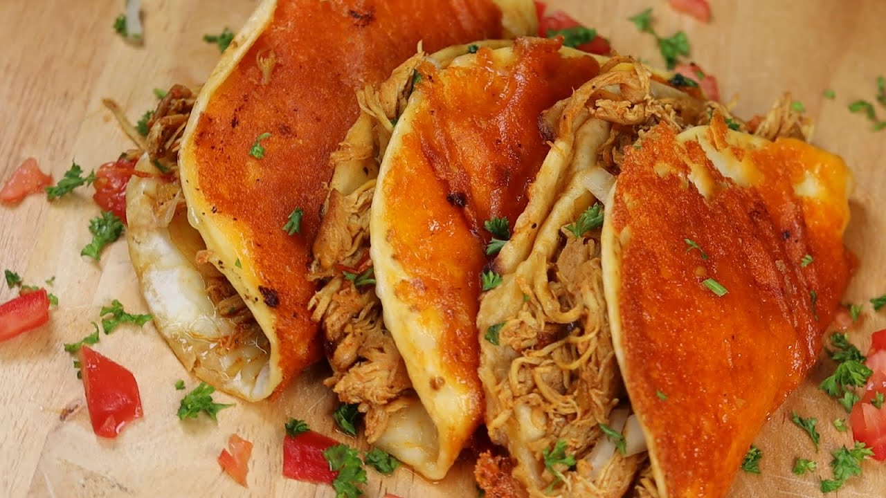 Cheese Crusted Chicken Tacos | Shredded Chicken Taco Recipe - Dining ...