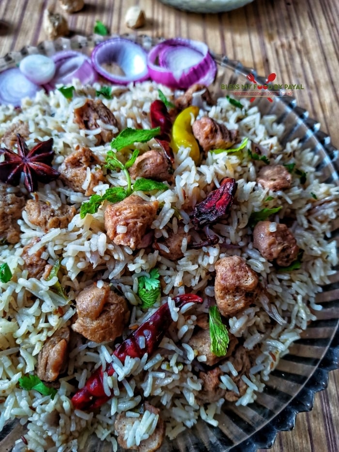 Soya chunks pulao is a flavorful vegan rice dish made with protein-rich ...
