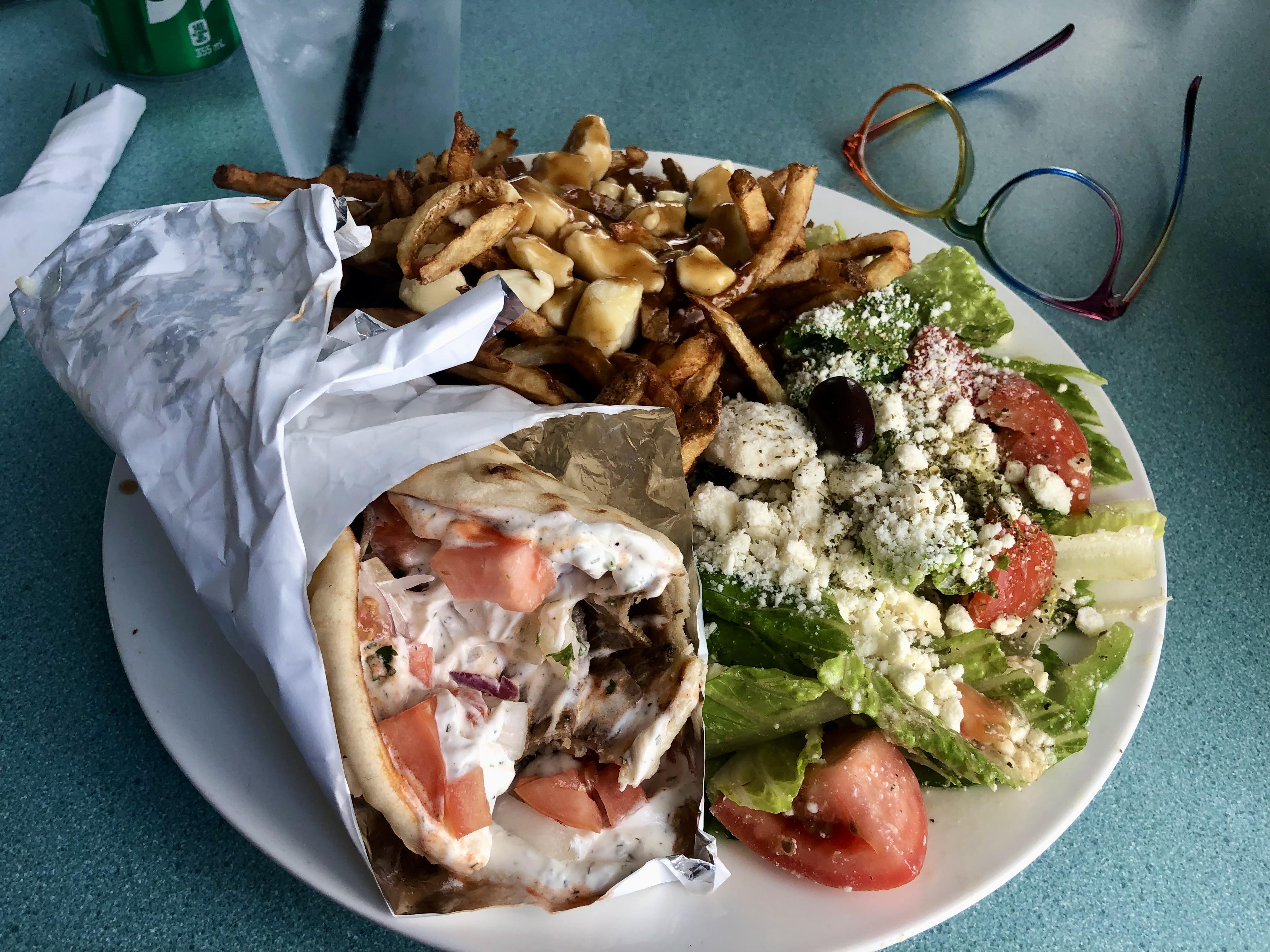[i ate] a gyro, Greek salad, and poutine - Dining and Cooking