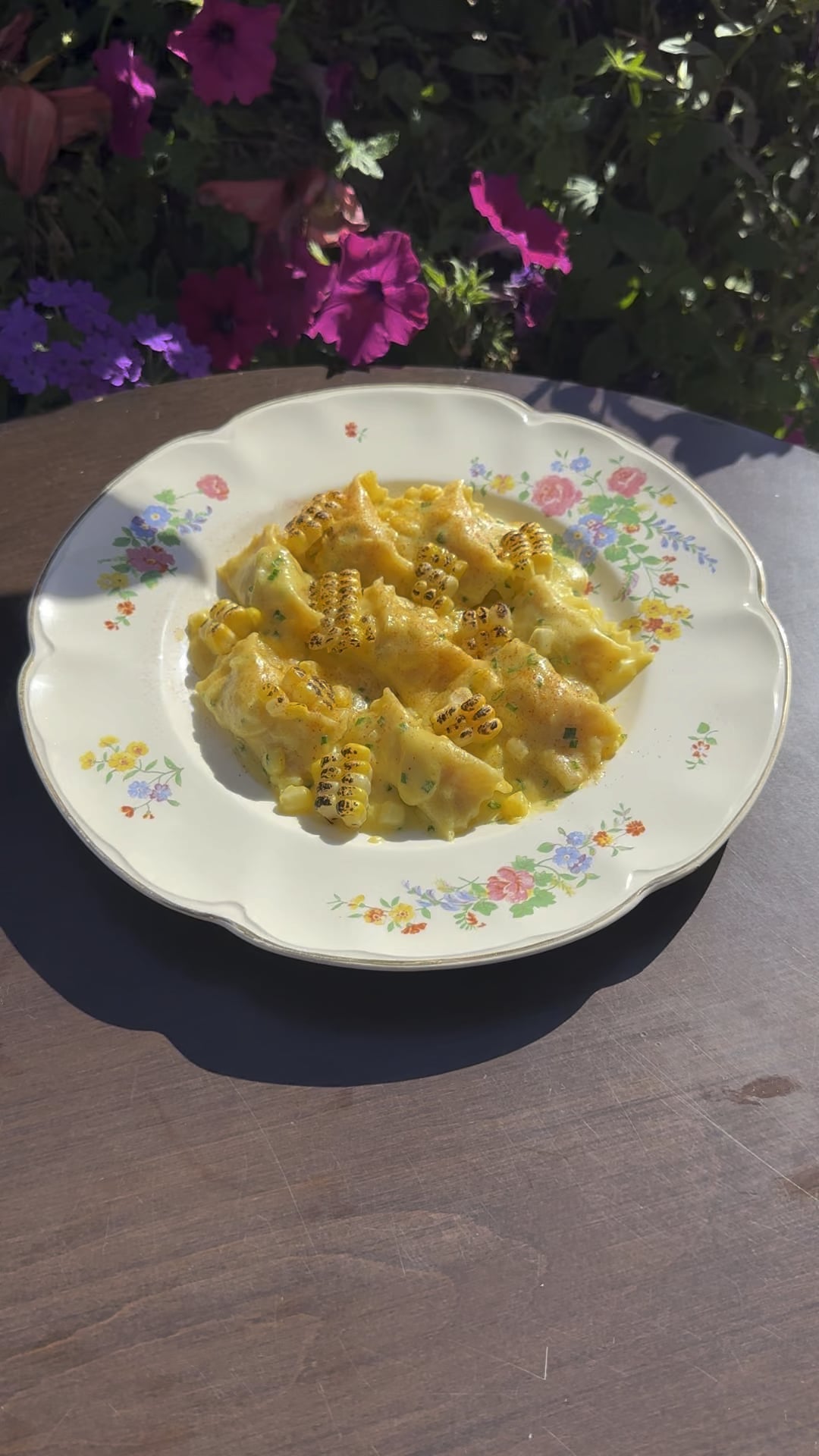 Spiced Wild Argentine Shrimp filled Agnolotti, corn done three ways ...