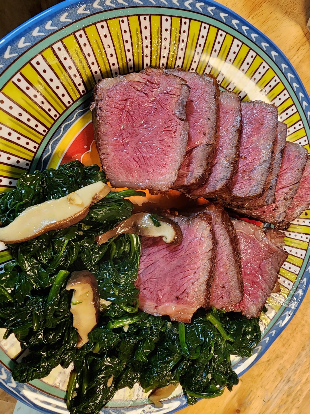 30day dry aged prime new york strip. Sautéed spinach with mushrooms ...