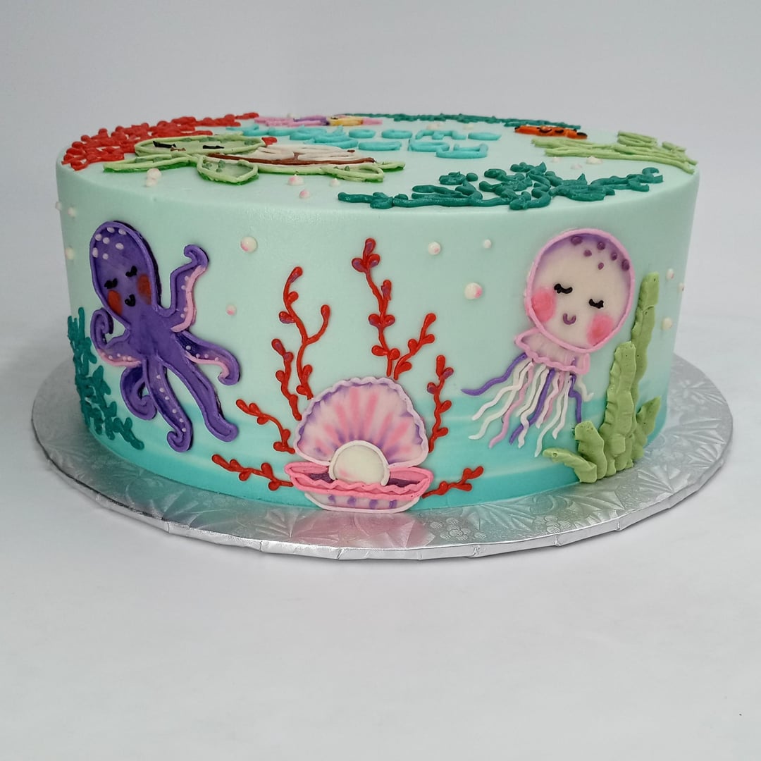 A super cute under the sea watercolor style buttercream cake I worked ...