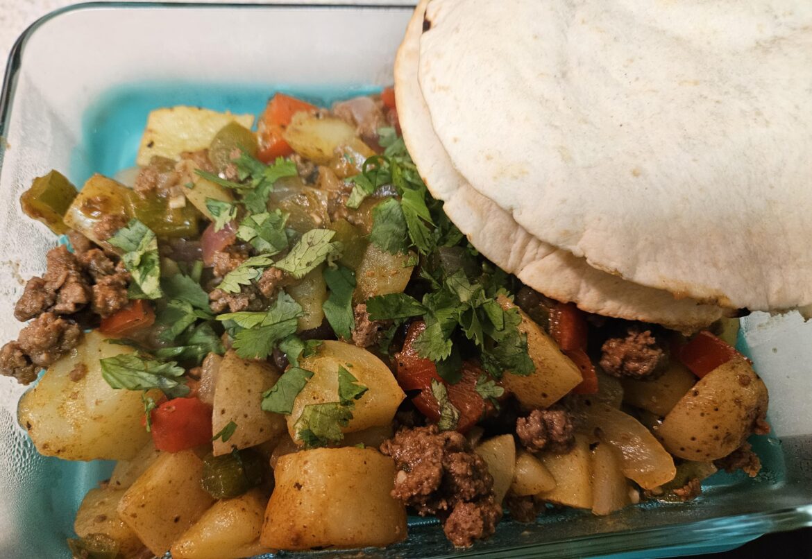 Costa Rican-Style Beef Picadillo de Papa with Tortillas and Cilantro ...