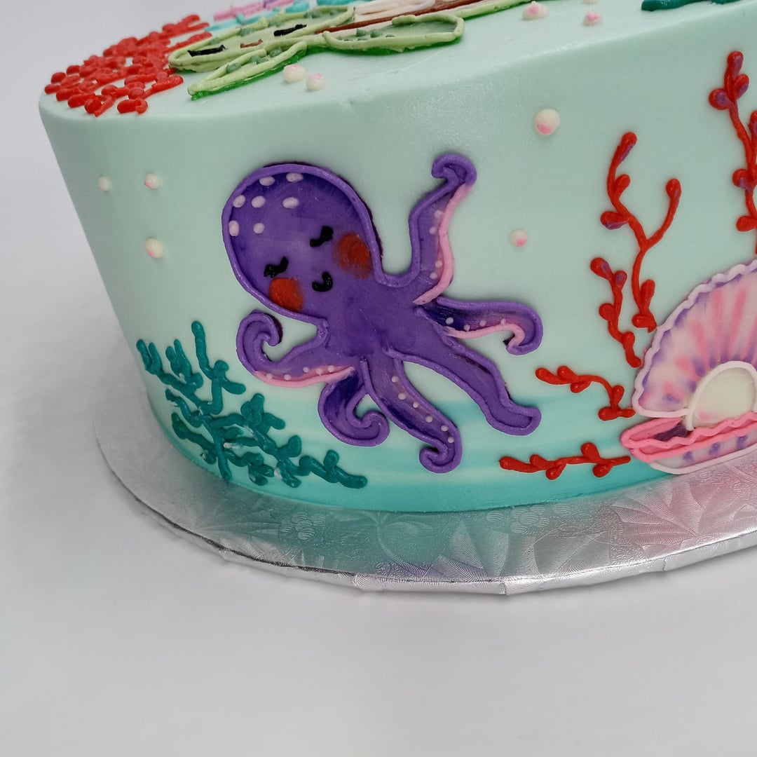 A super cute under the sea watercolor style buttercream cake I worked ...