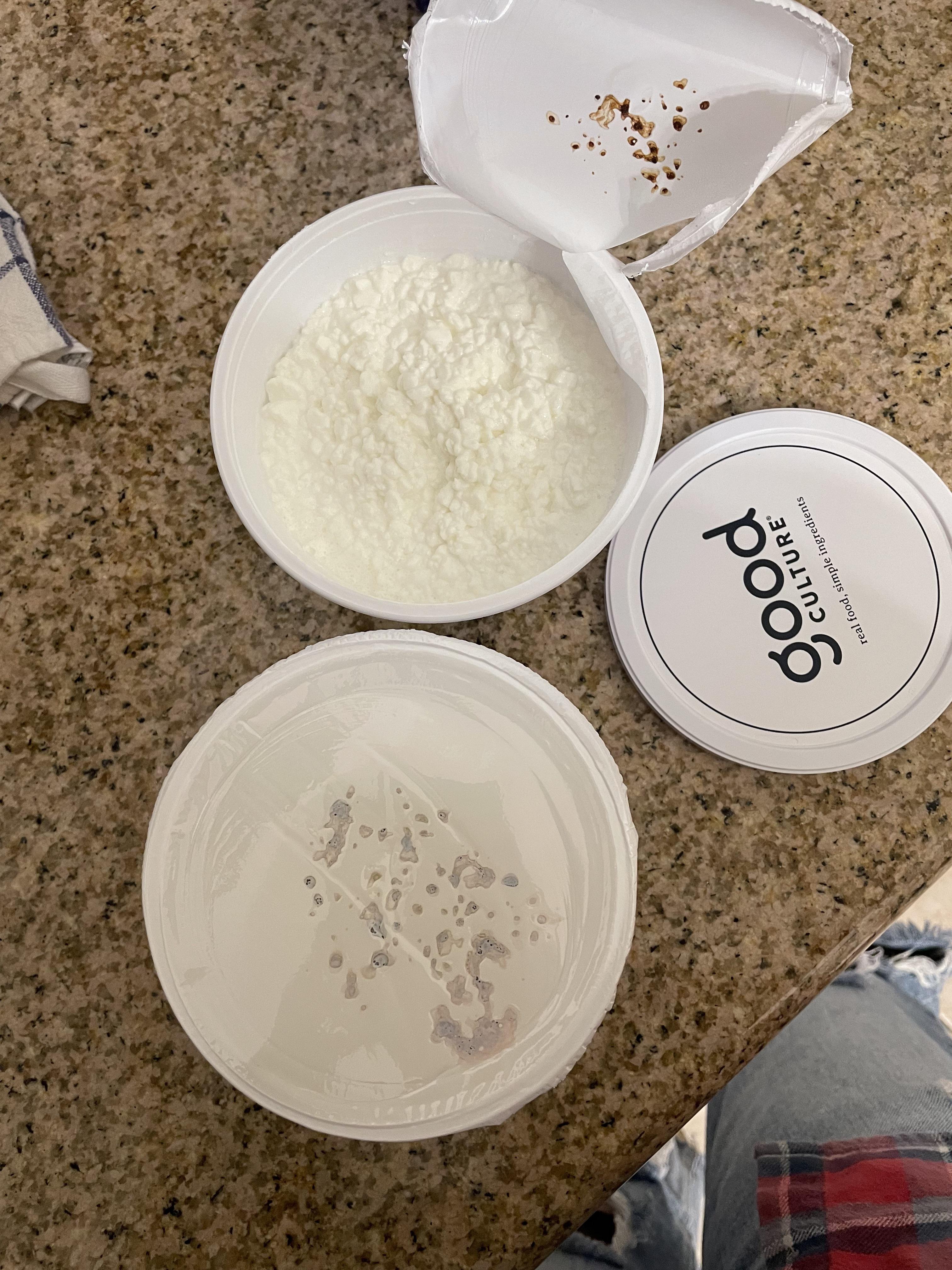 Brown spots on brand new, lactose free cottage cheese container ...