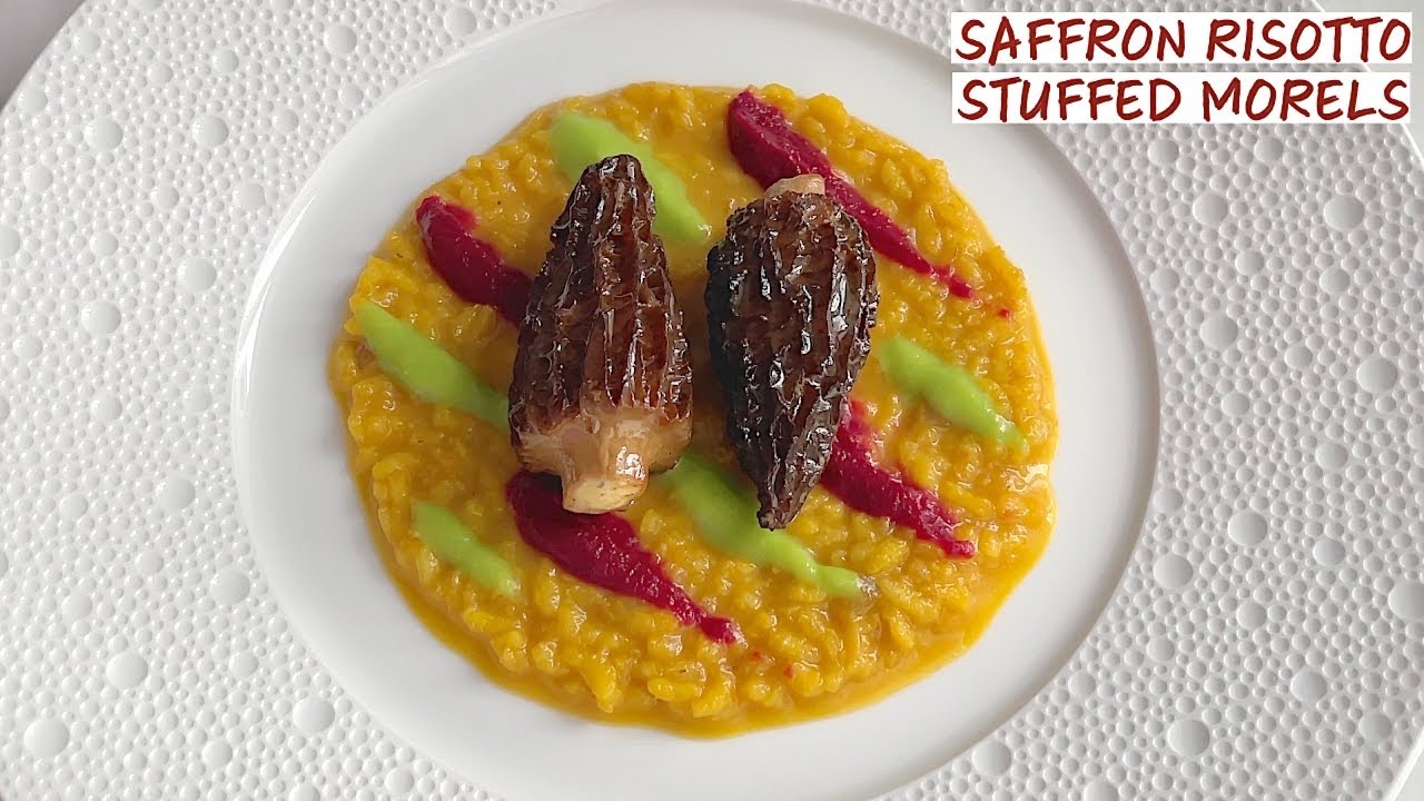 Saffron Risotto, Morel Mushrooms Stuffed with Chicken Mousse, Beetroot ...