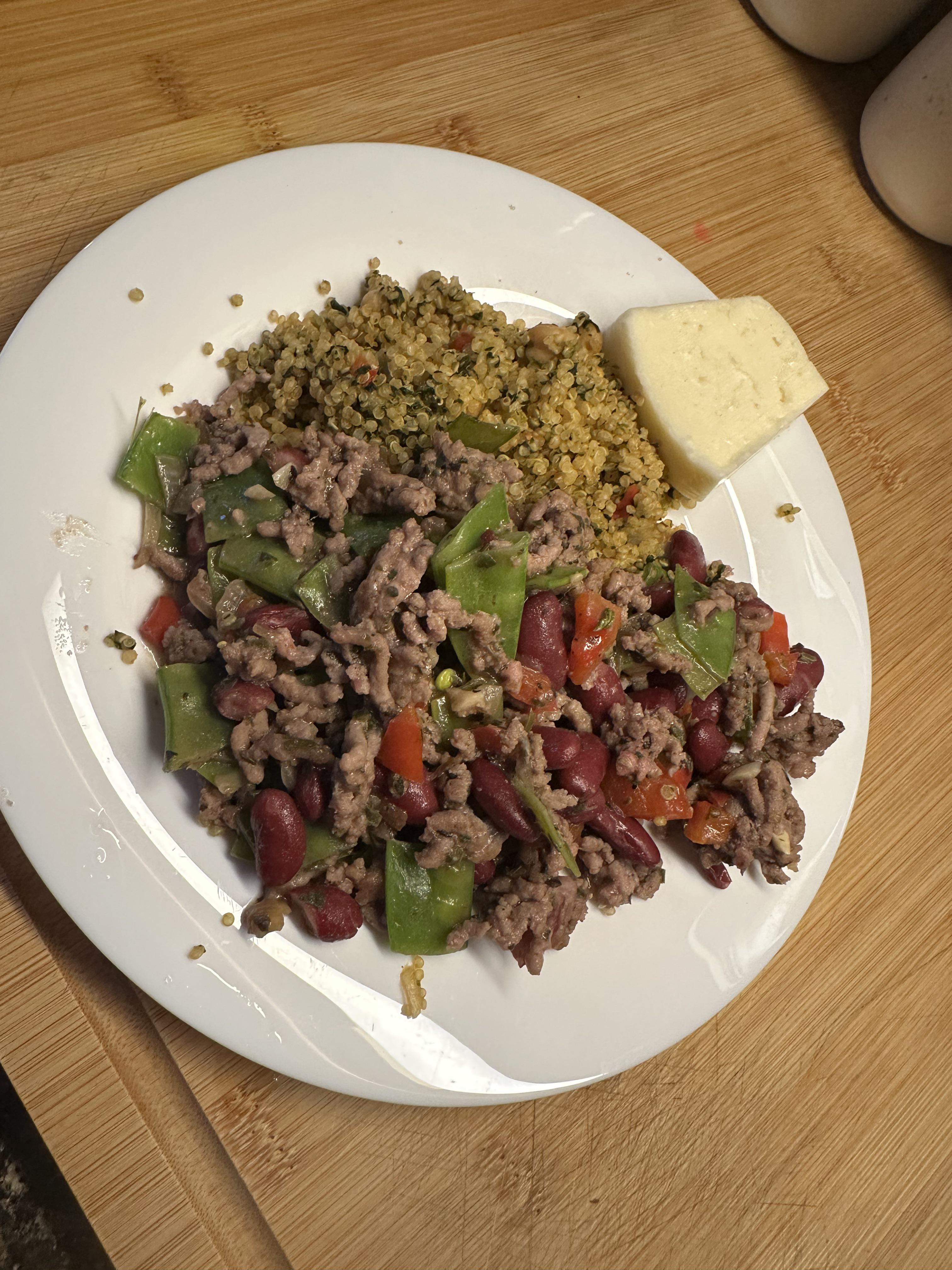 Quinoa and ground meat and of course cheese - Dining and Cooking