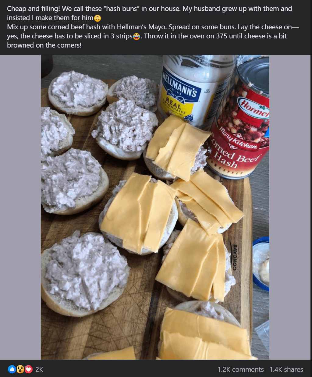 "Hash Buns" corned beef hash, mayo, american cheese. Burned too ...