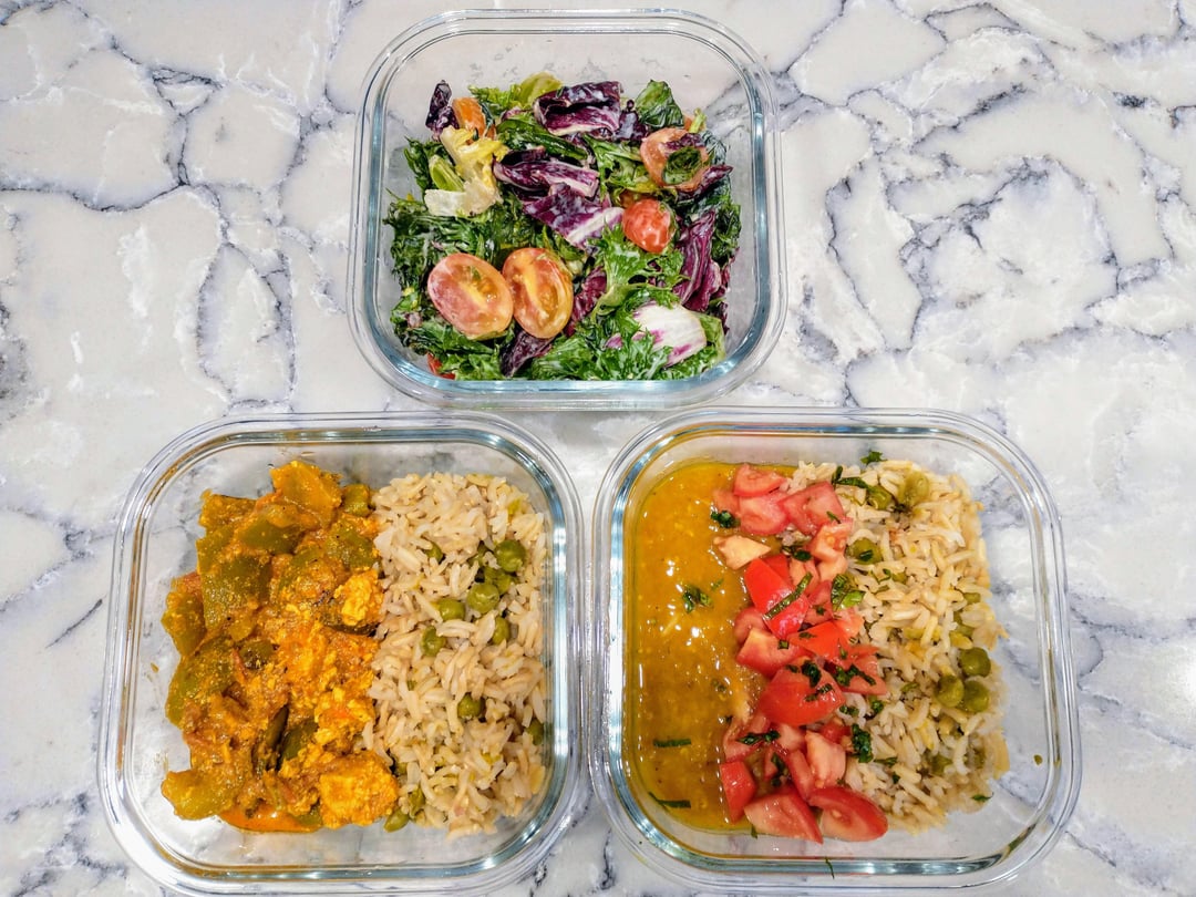 Homemade Bento style meals for lunch - Masoor Dal, Matar Pulao, Kadai ...