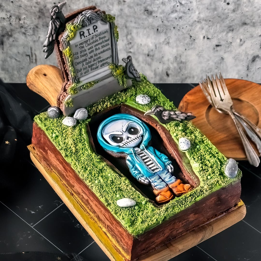 I made a “Death by Chocolate” brownie graveyard scene. - Dining and Cooking