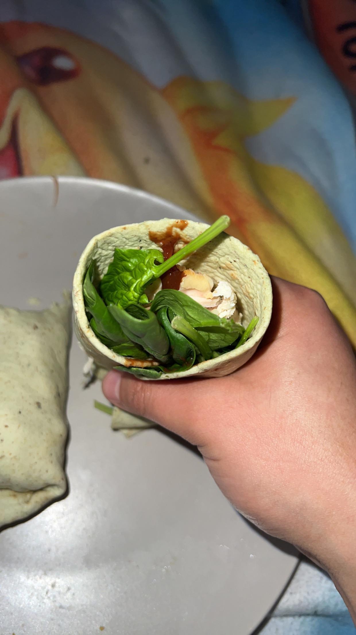 Low cal spinach wrap with sams club rotisserie chicken, zero cal sweet ...