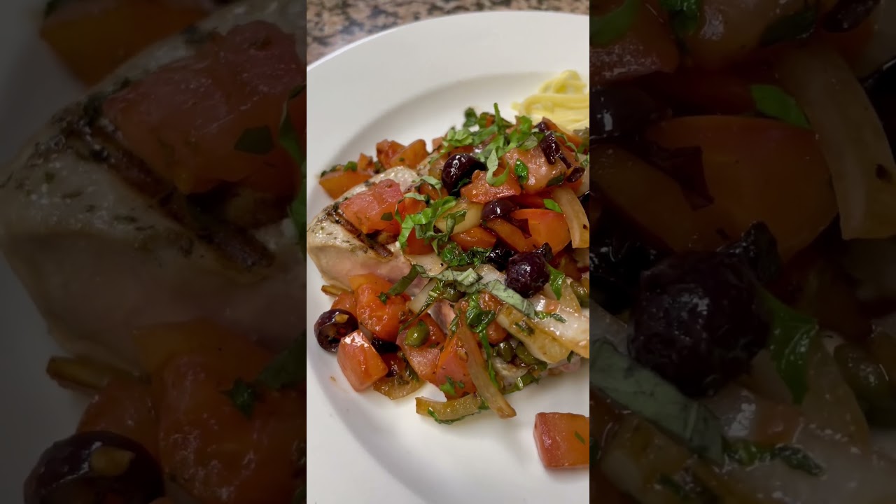 Special grilled ahi tuna steak served with Mediterranean sauce ...