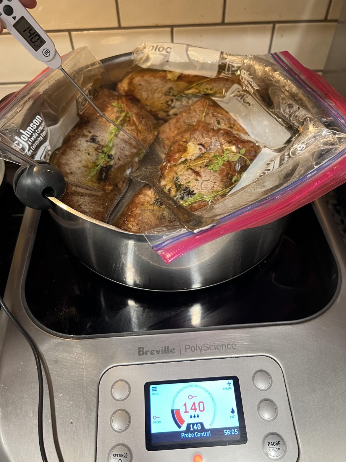 First try. Preseared Boneless New York Steak with Breville PolyScience ...