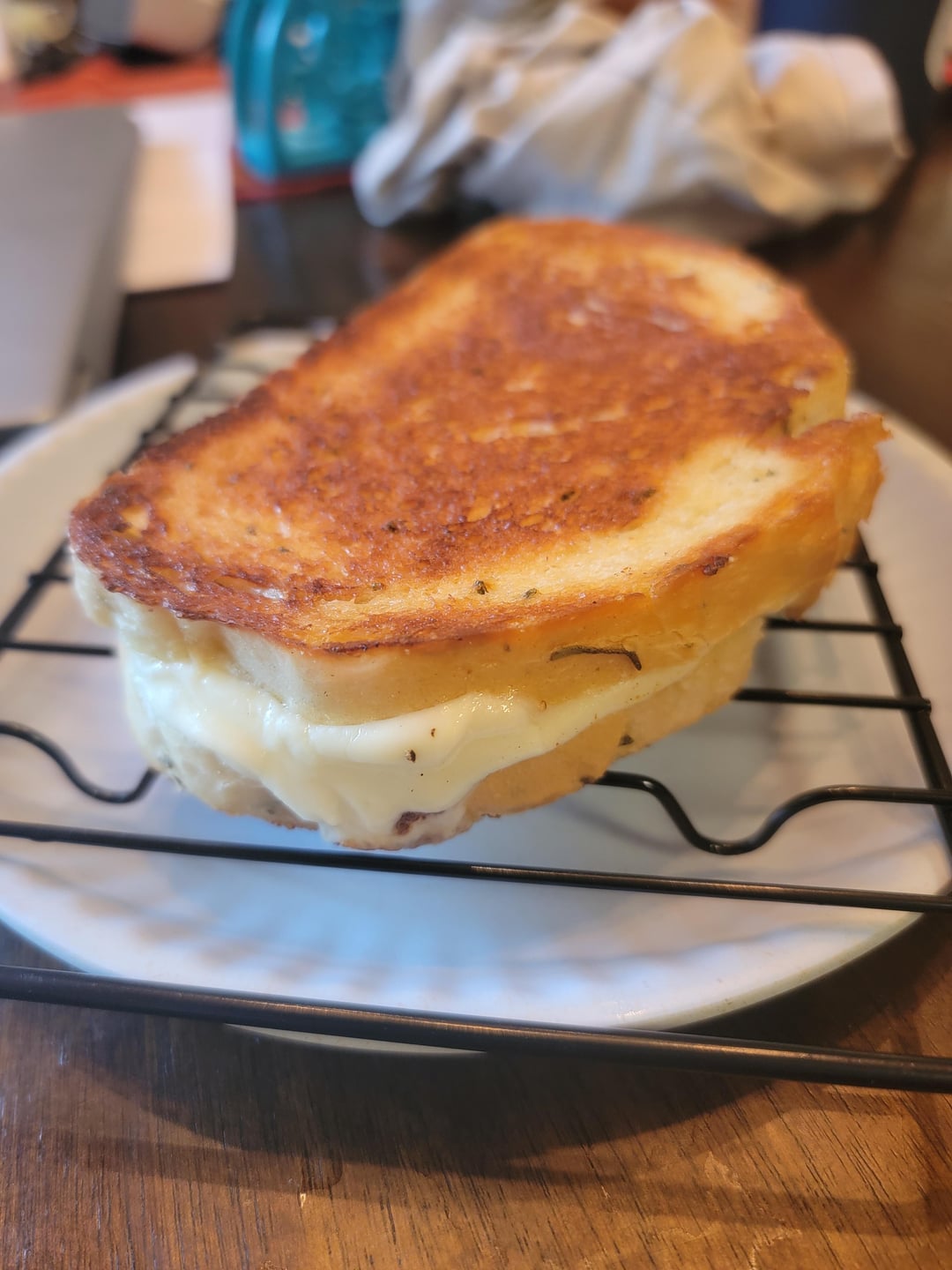 Provolone, mozz, and white American on Rosemary bread - Dining and Cooking