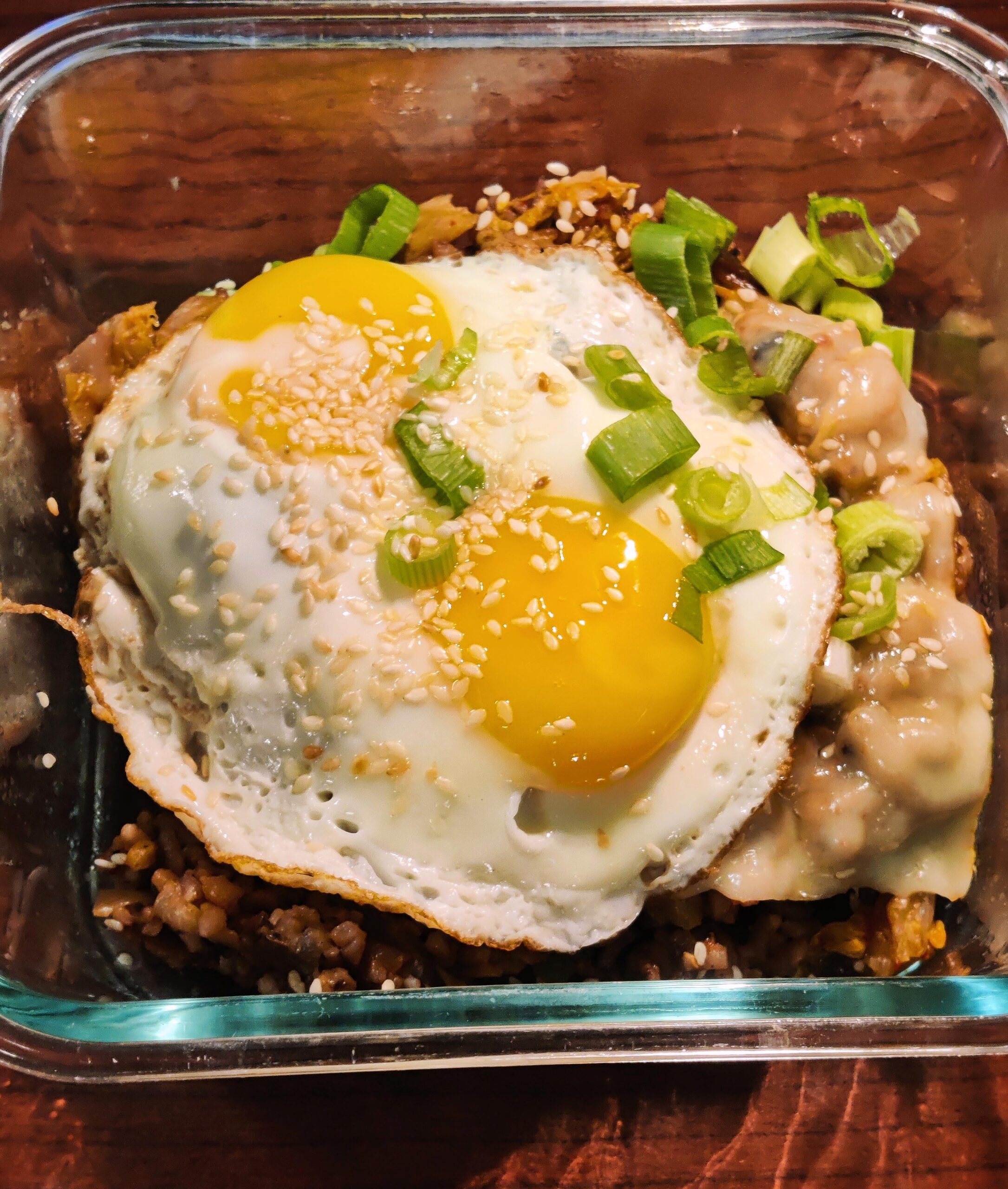 Today's work lunch - kimchi fried rice and egg fries and cheese ...