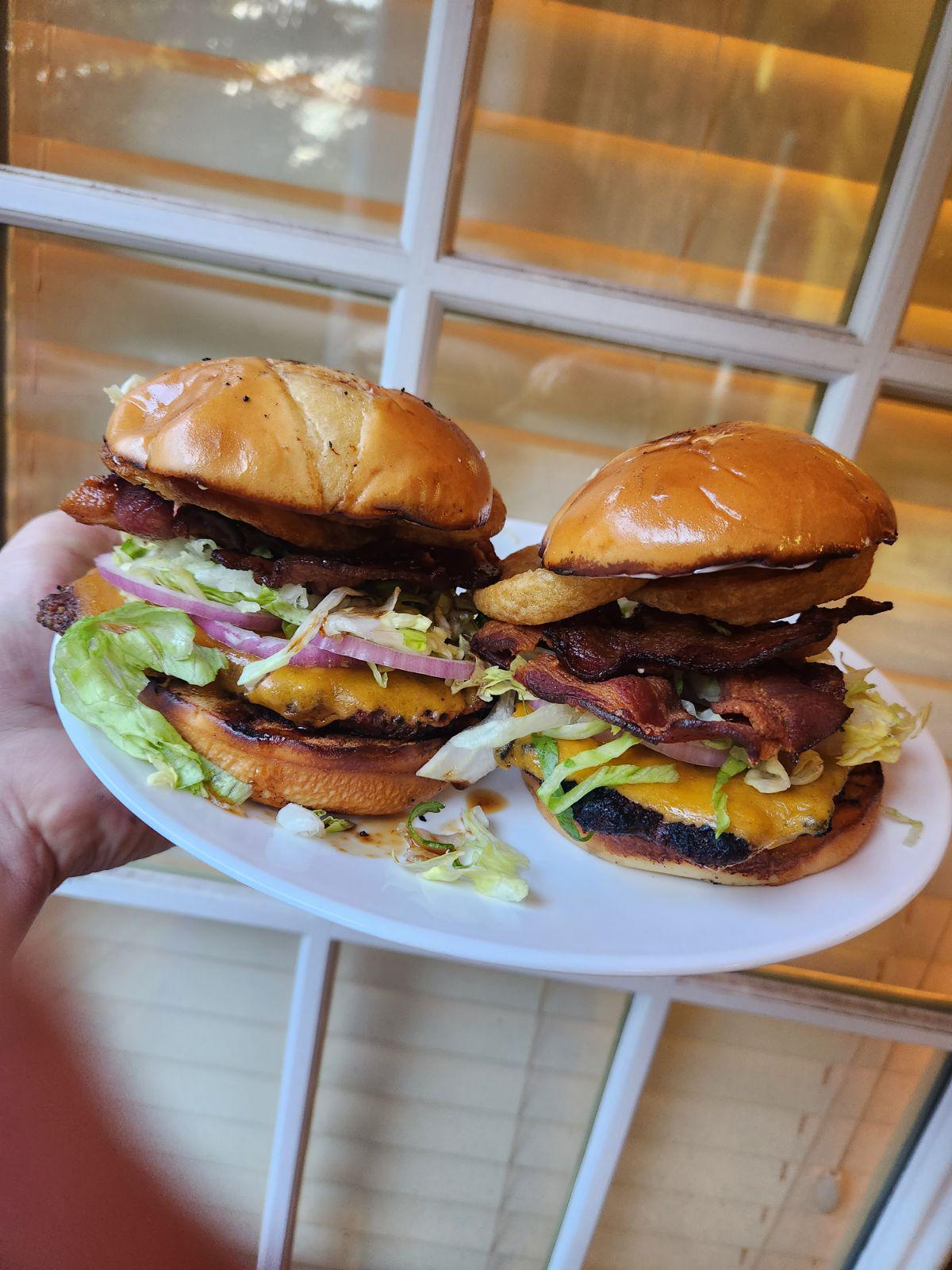 Rodeo burgers smoked over mesquite and reverse seared over charcoal - Dining and Cooking