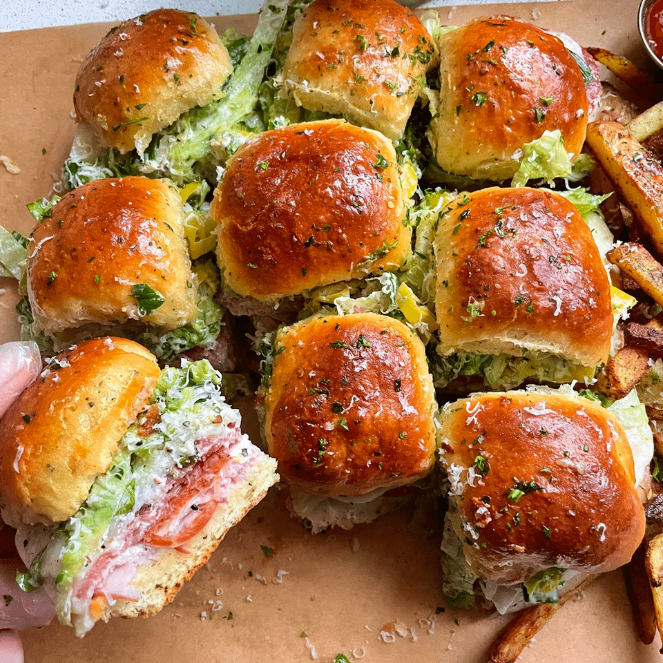 [homemade] italian grinder sliders on freshly baked garlic rolls w ...