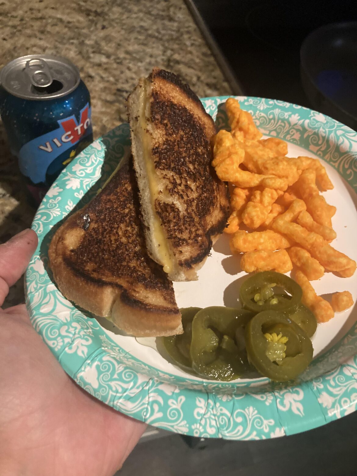 Burnt Grilled Cheese, Aldi Cheetos, and pickled jalapeño slices ...