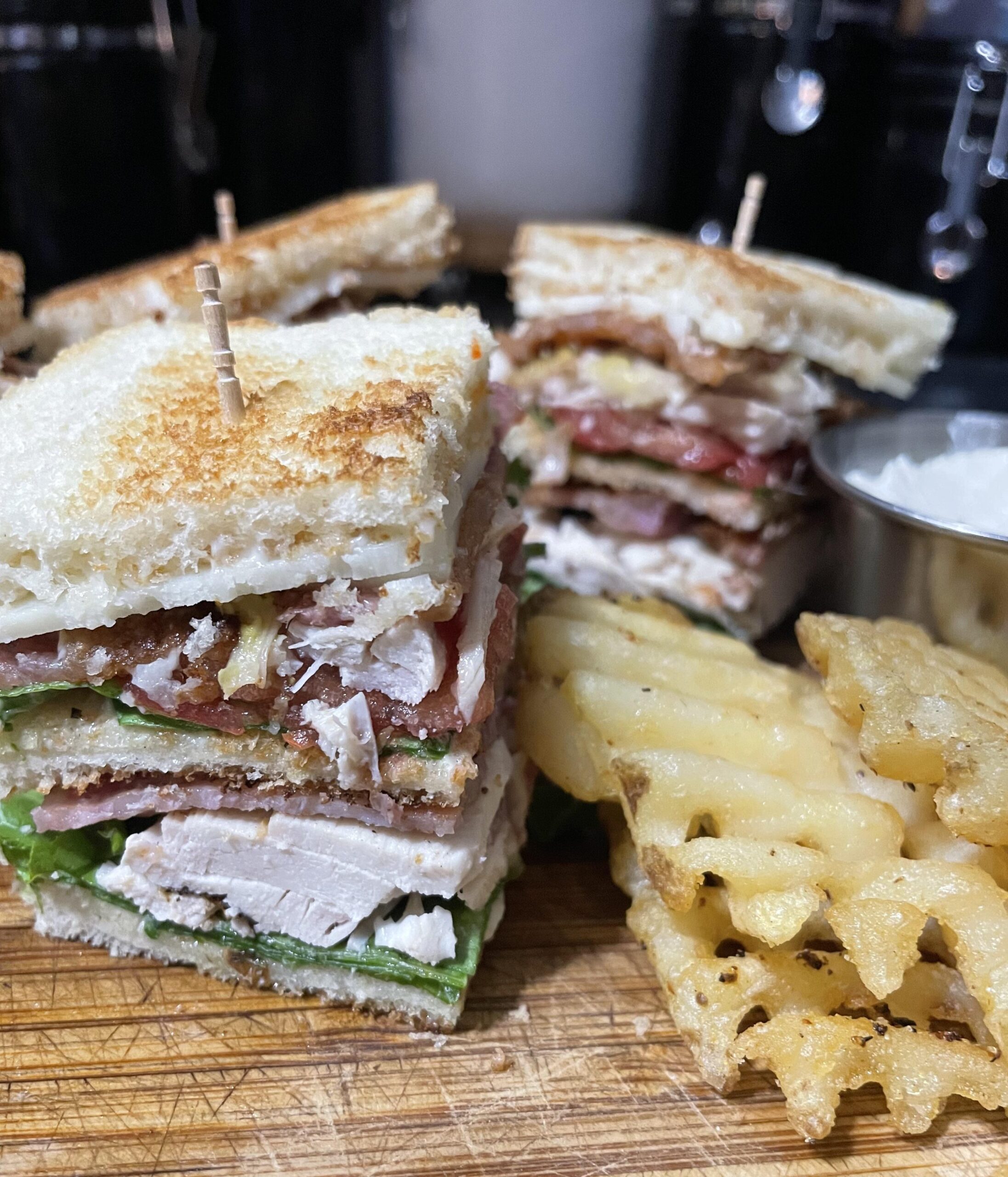 Homemade Chicken Club with lattice fries - Dining and Cooking