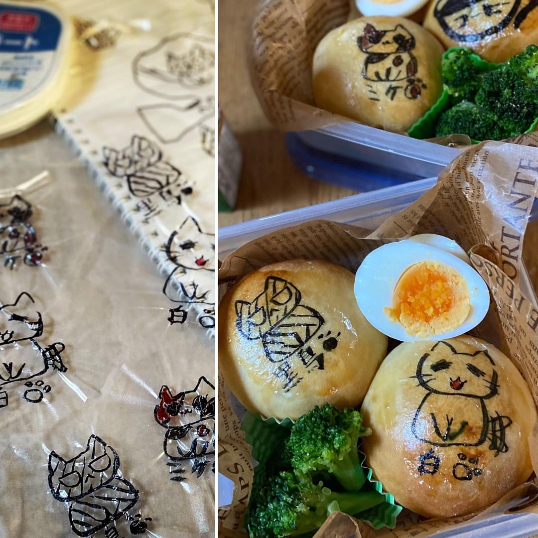 Hand-painted edible stickers for decorating bento dishes (here, anpan ...