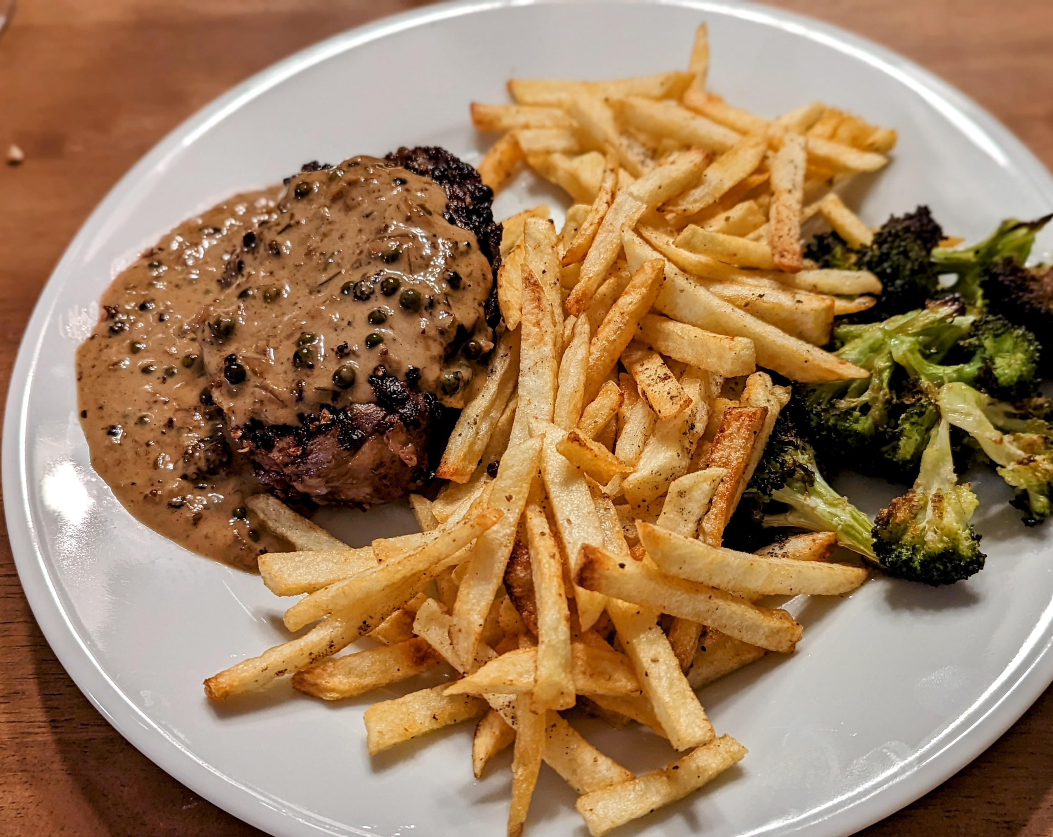 Buffalo steak au poivre w/ fries from homegrown potatoes - Dining and ...