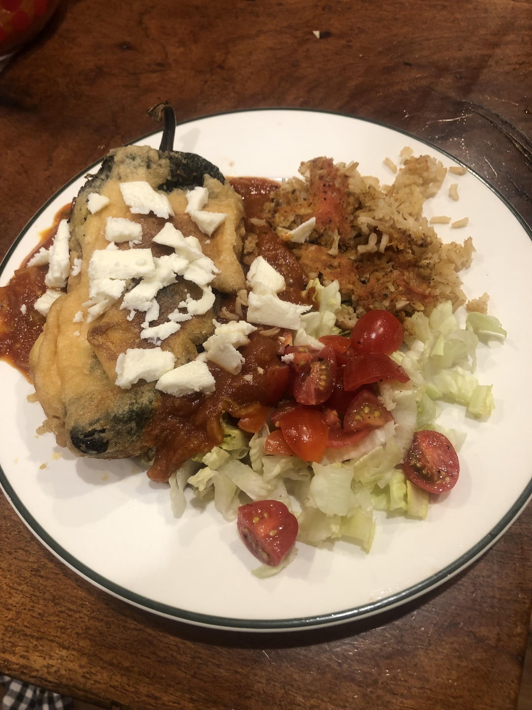 Chili Relleno on Ranchero with Spanish Rice and Pico Salad - Dining and ...