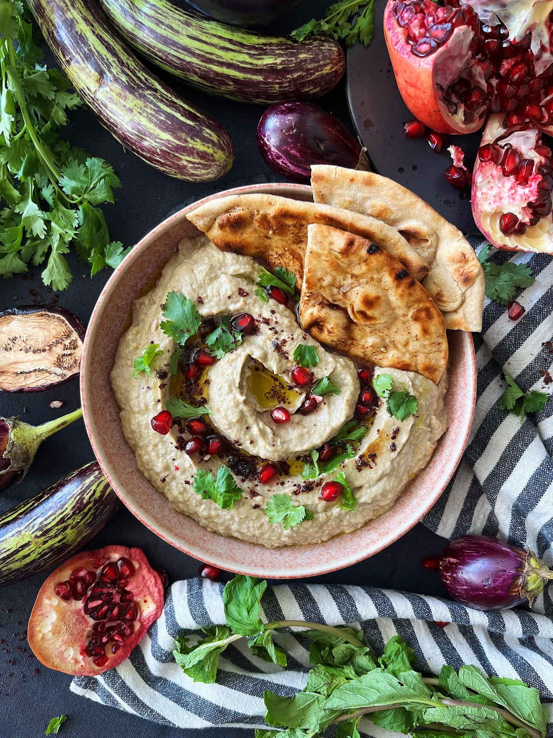 Baba Ghanoush with Herbs and Pomegranate Seeds - Dining and Cooking