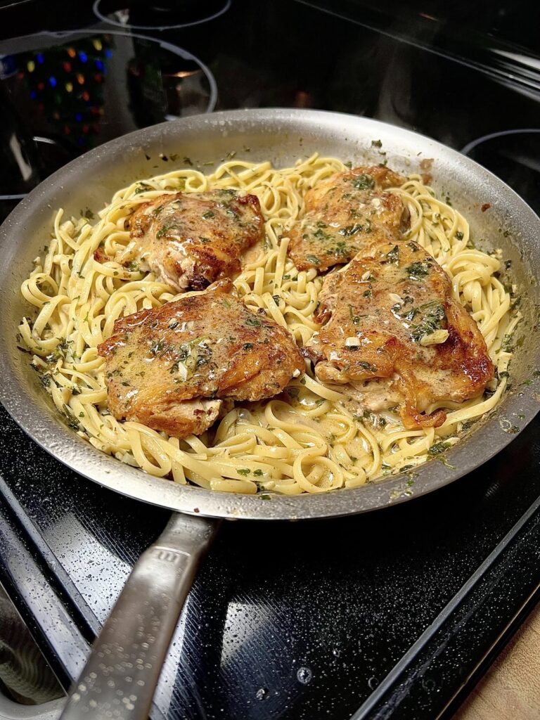 Chicken and linguini in a persillade sauce made with white wine and ...