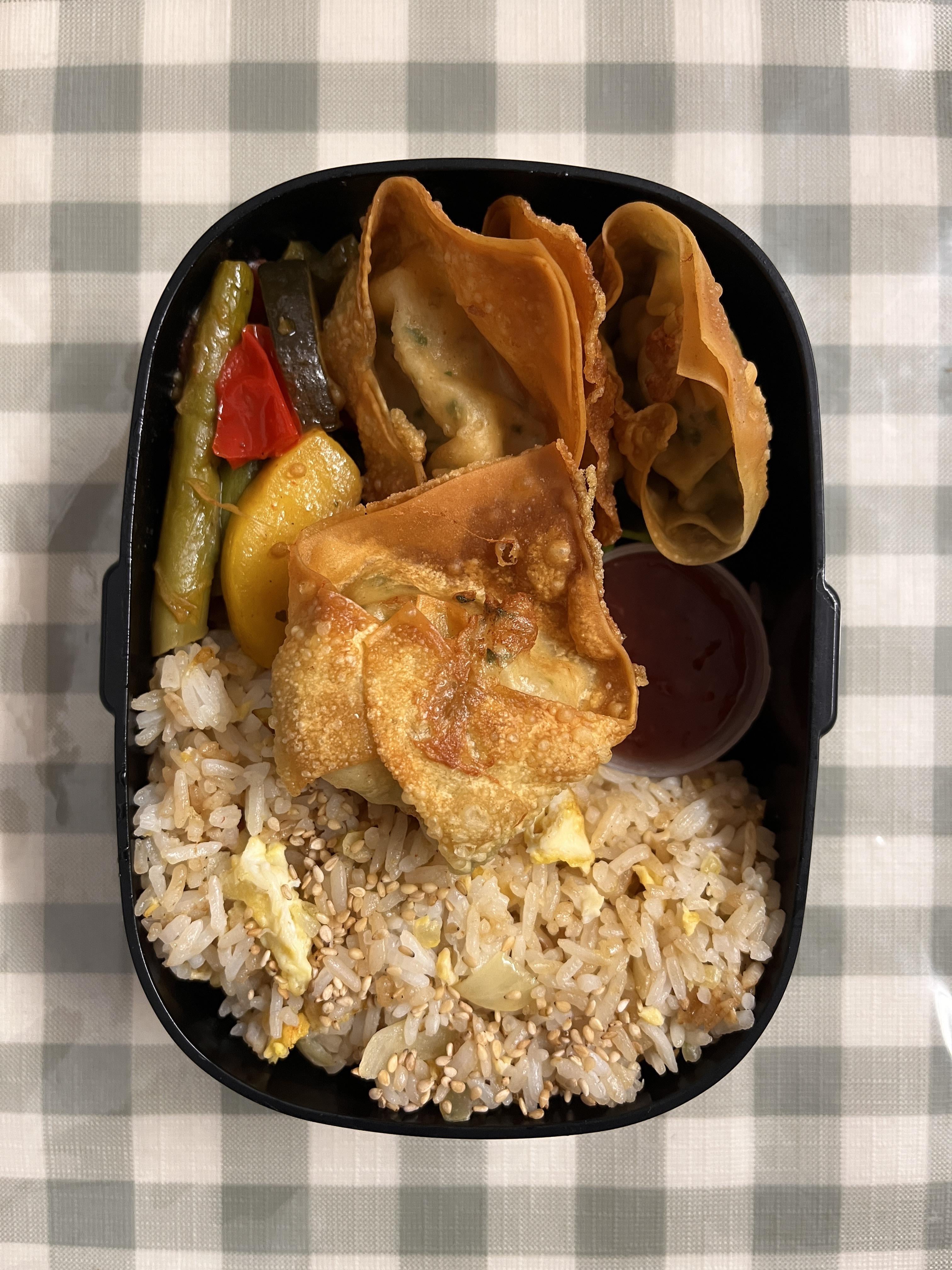 egg fried rice and prawn wonton bento - Dining and Cooking