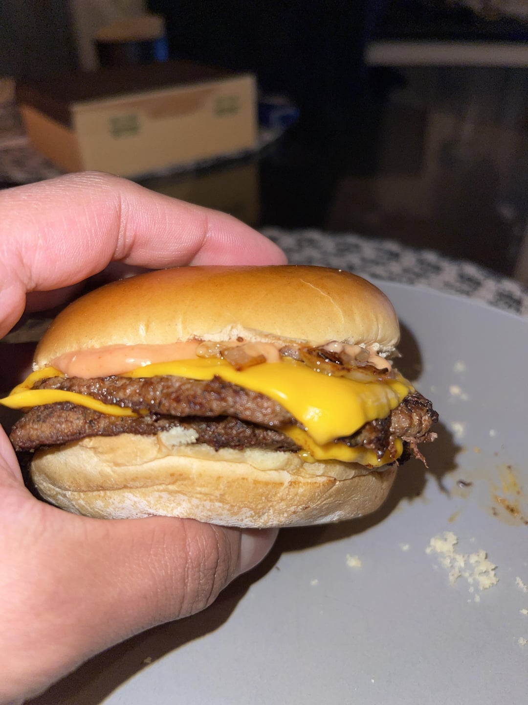 Double smash cheese patty with onions - Dining and Cooking