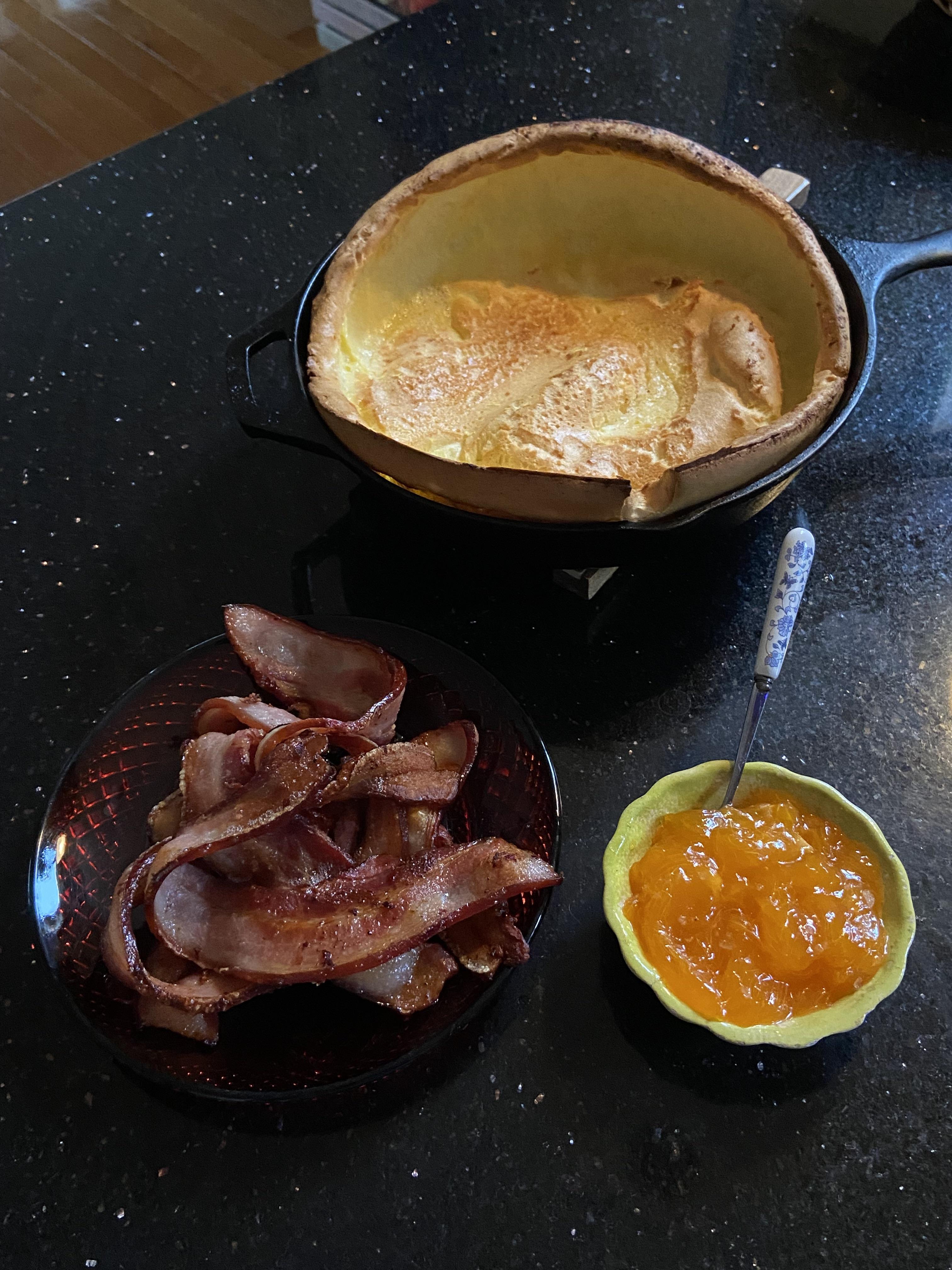 Dutch baby, a mess of bacon, fresh persimmon - Dining and Cooking
