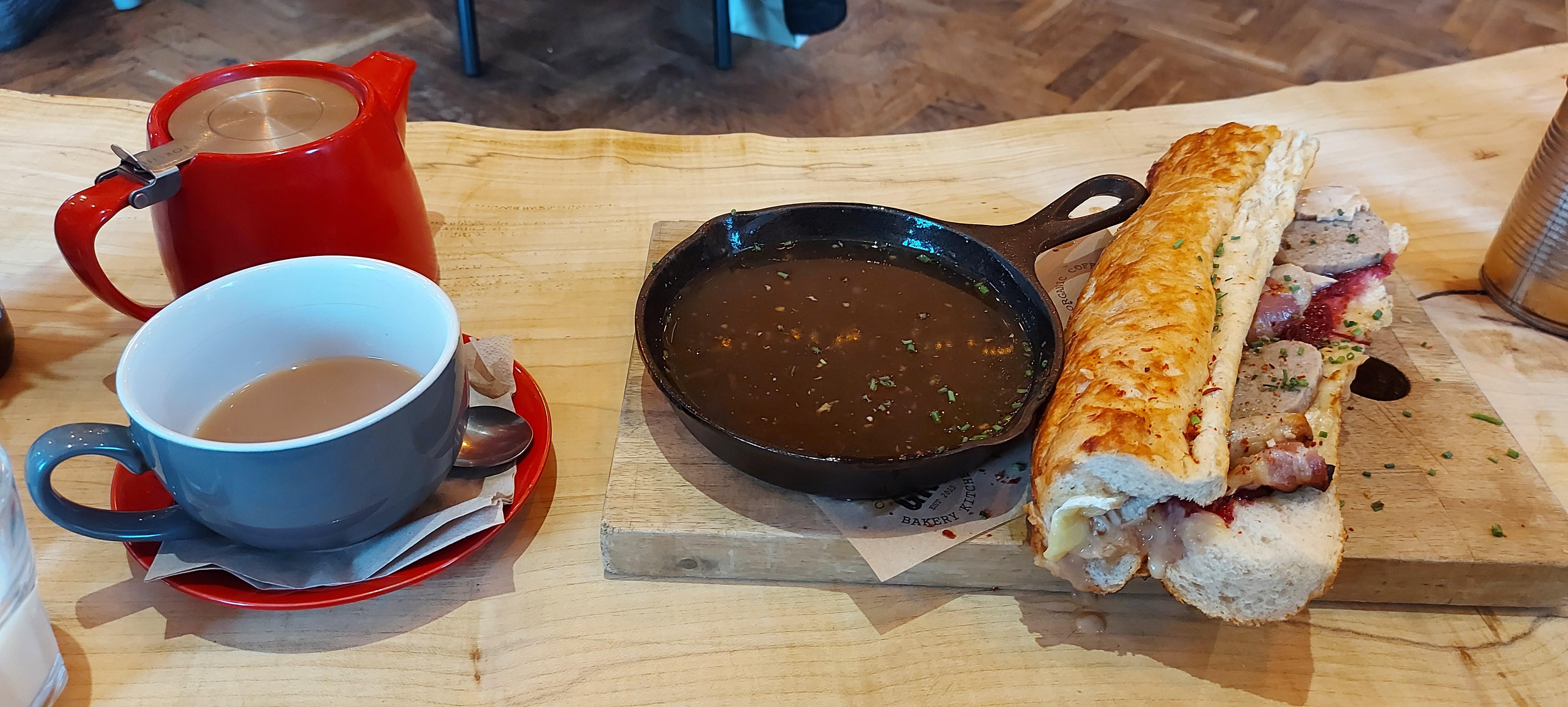 Christmas tiger baguette with gravy skillet for dipping, at Gro in Ayr ...